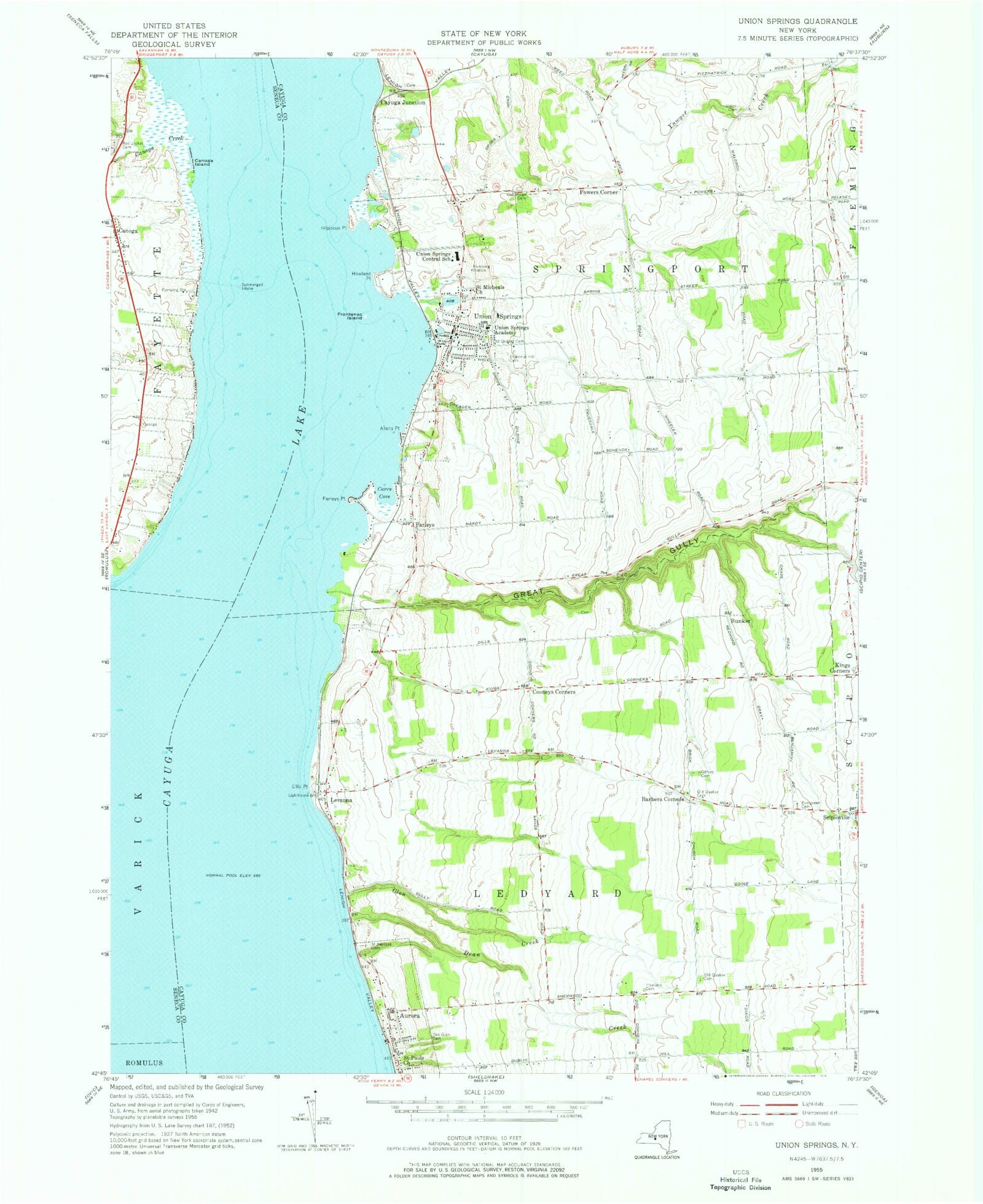 Classic USGS Union Springs New York 7.5'x7.5' Topo Map – MyTopo Map Store