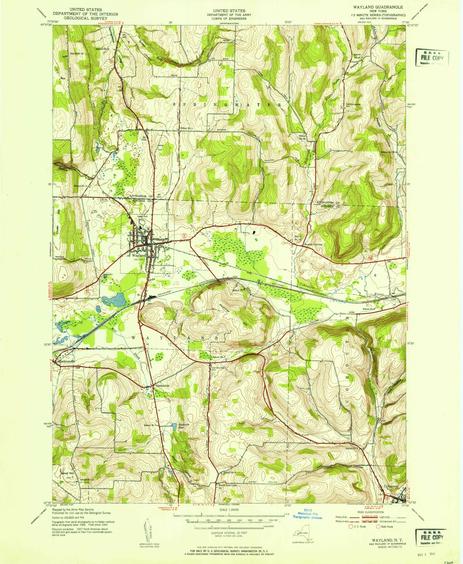 Classic USGS Wayland New York 7.5'x7.5' Topo Map – MyTopo Map Store