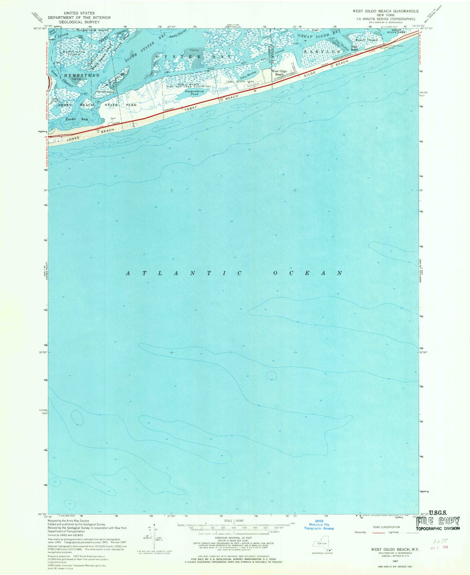 Classic USGS West Gilgo Beach New York 7.5'x7.5' Topo Map – MyTopo Map ...