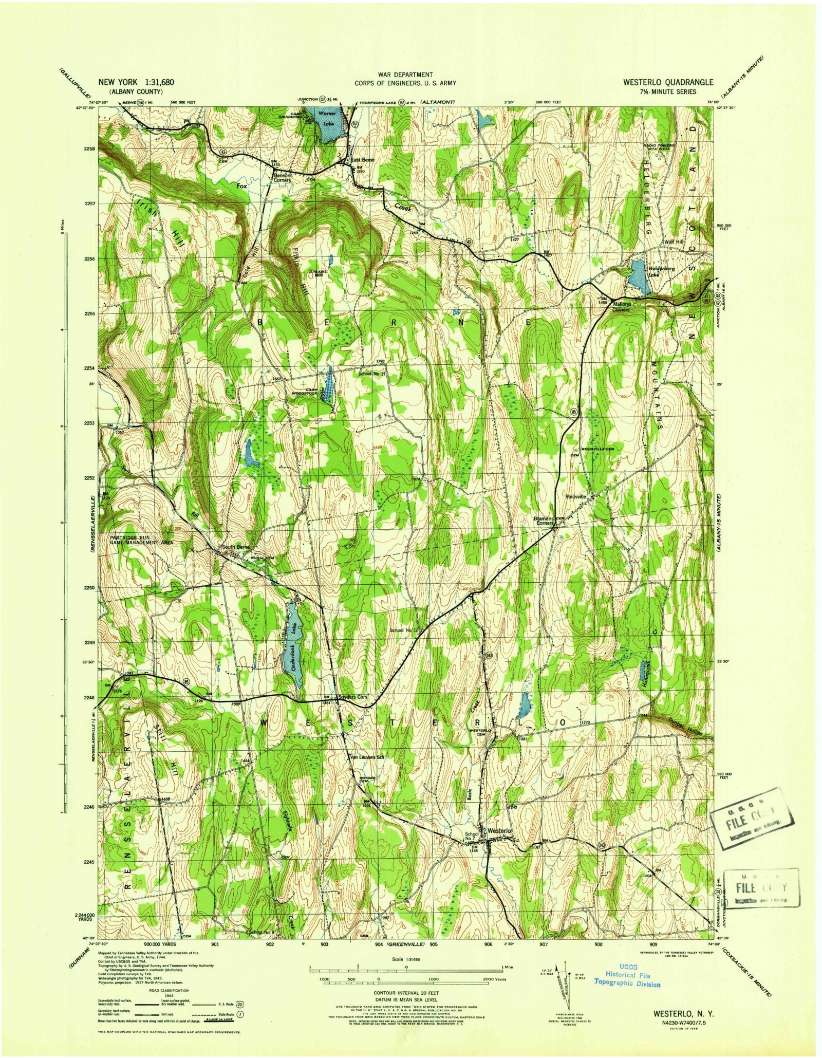 Classic USGS Westerlo New York 7.5'x7.5' Topo Map – MyTopo Map Store