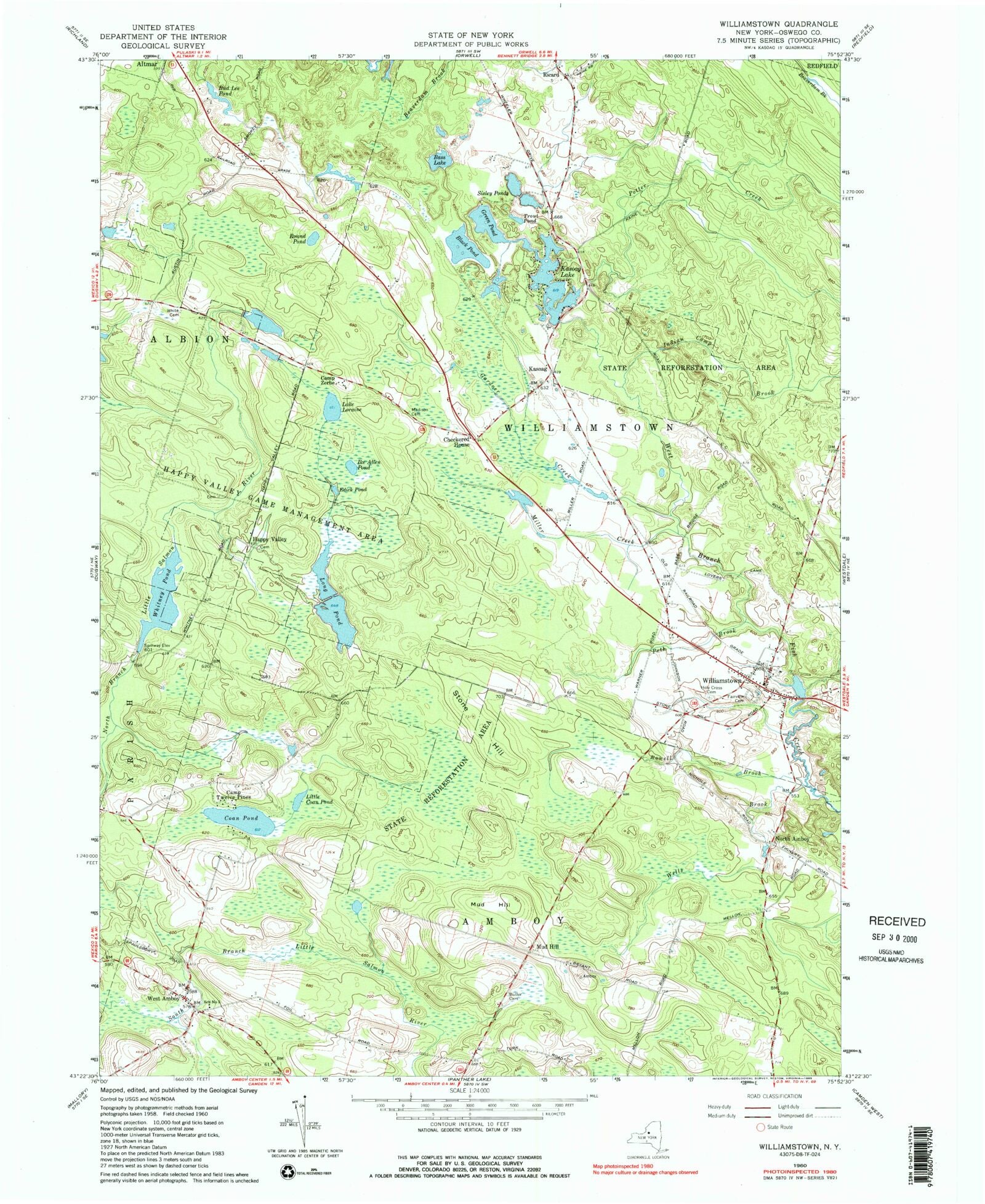 Classic USGS Williamstown New York 7.5'x7.5' Topo Map – MyTopo Map Store