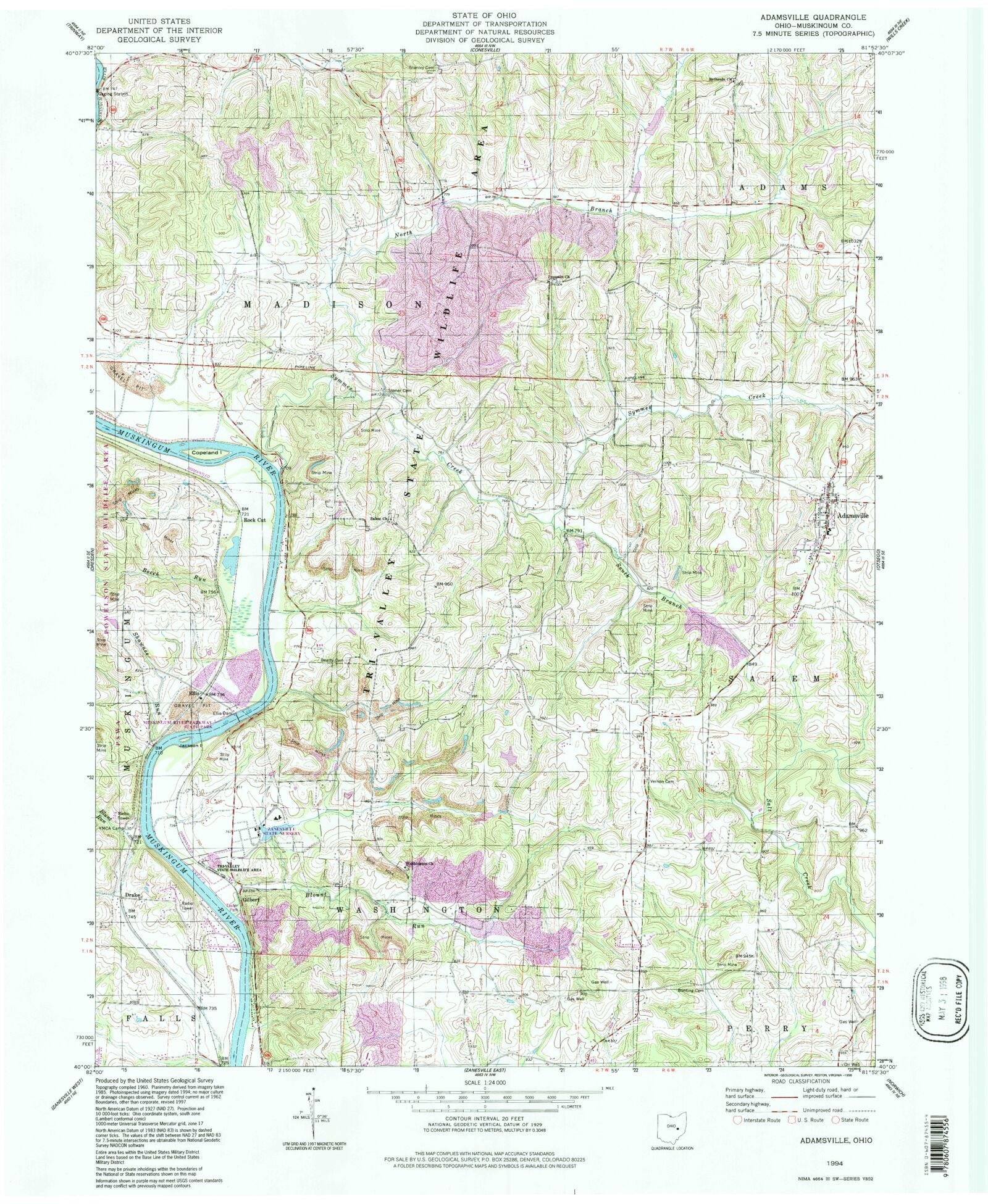 Classic USGS Adamsville Ohio 7.5'x7.5' Topo Map – MyTopo Map Store