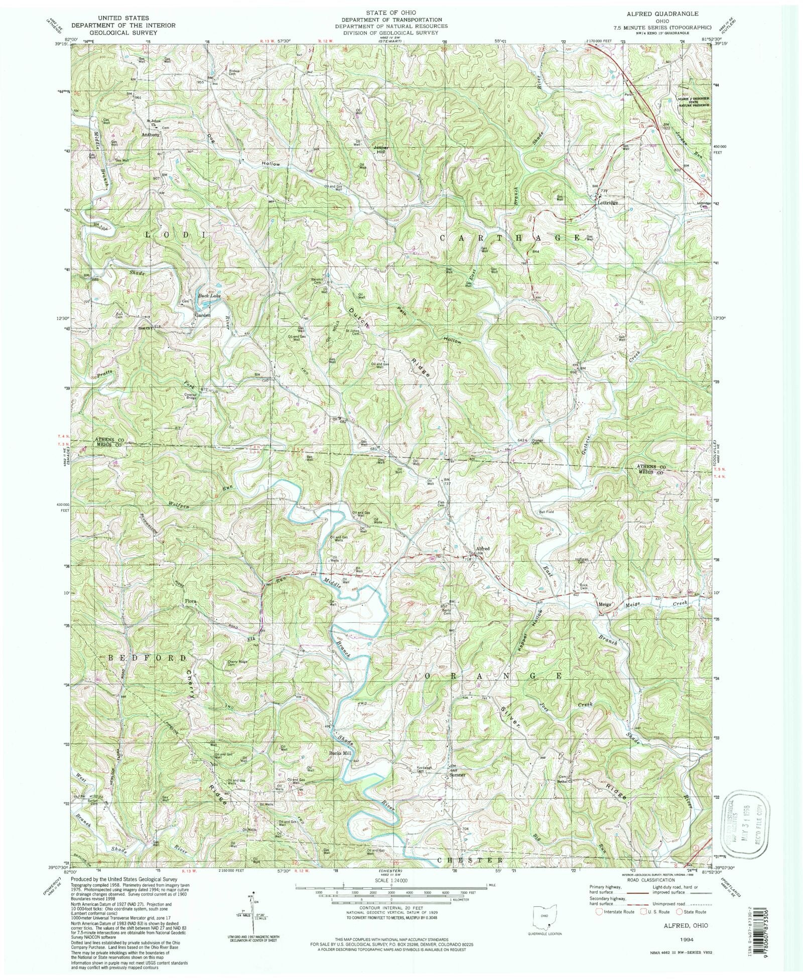 Classic USGS Alfred Ohio 7.5'x7.5' Topo Map – MyTopo Map Store