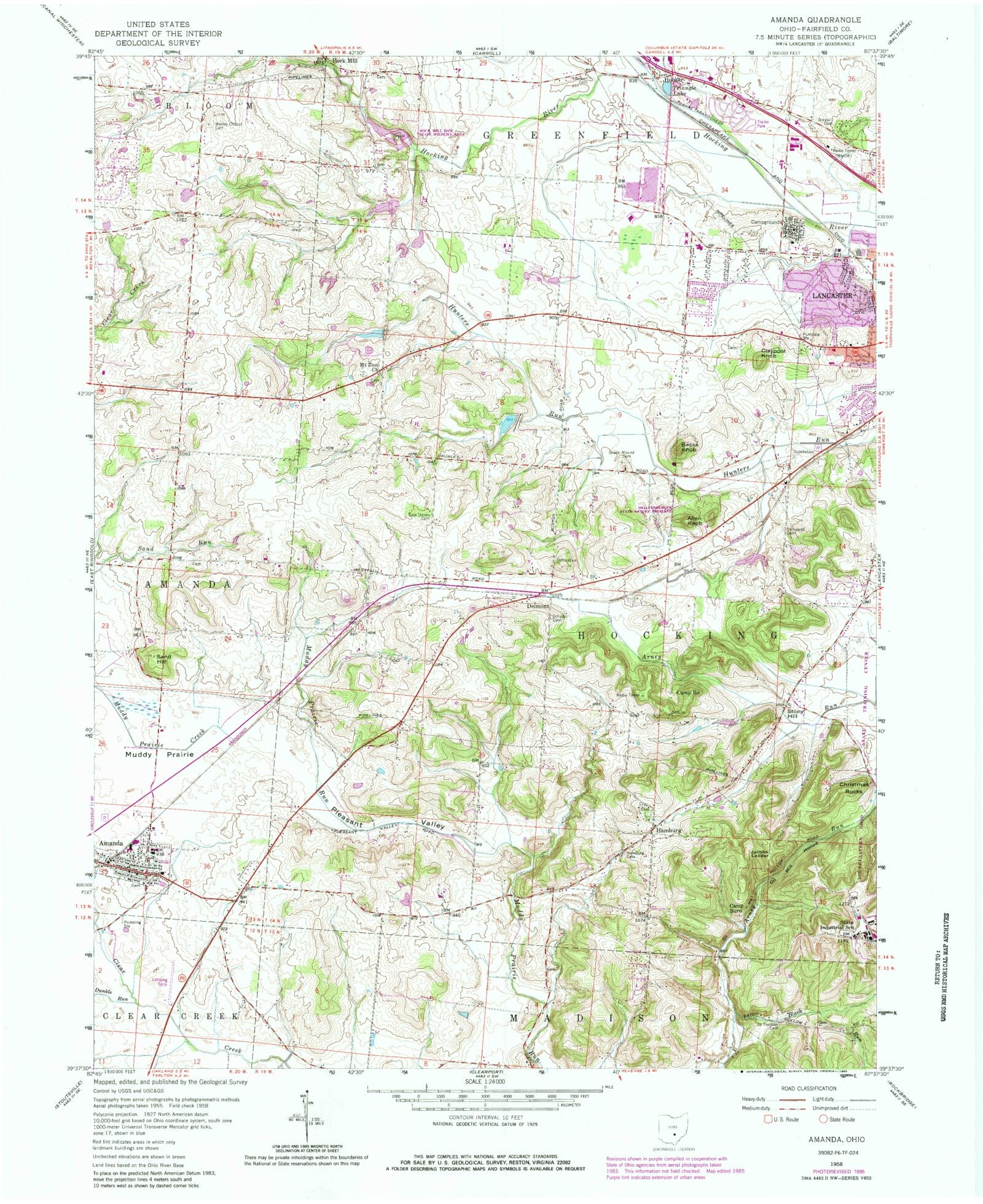 Classic USGS Amanda Ohio 7.5'x7.5' Topo Map – MyTopo Map Store