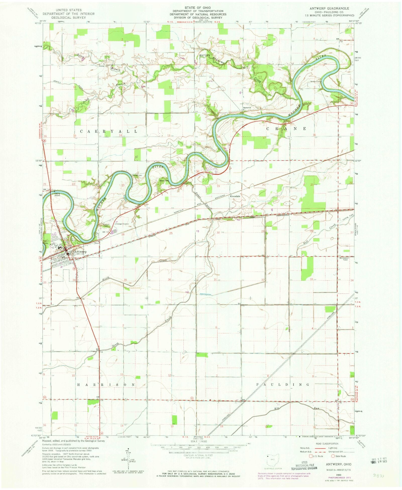 Classic USGS Antwerp Ohio 7.5'x7.5' Topo Map – MyTopo Map Store