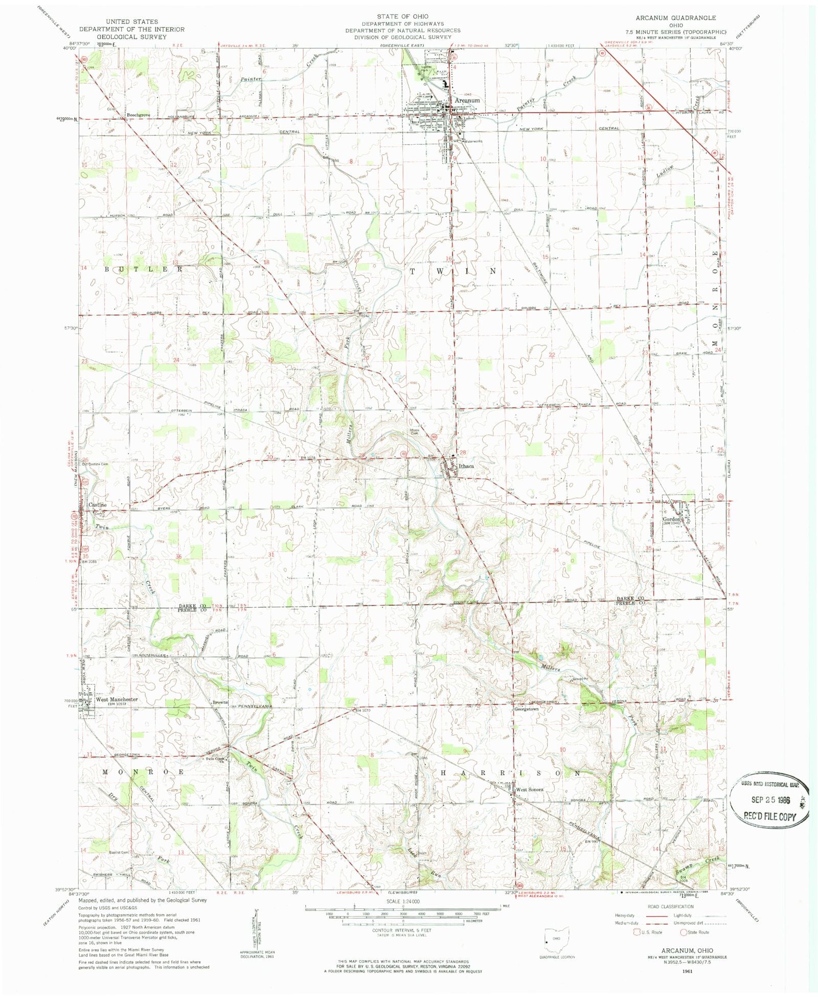 Classic USGS Arcanum Ohio 7.5'x7.5' Topo Map – MyTopo Map Store