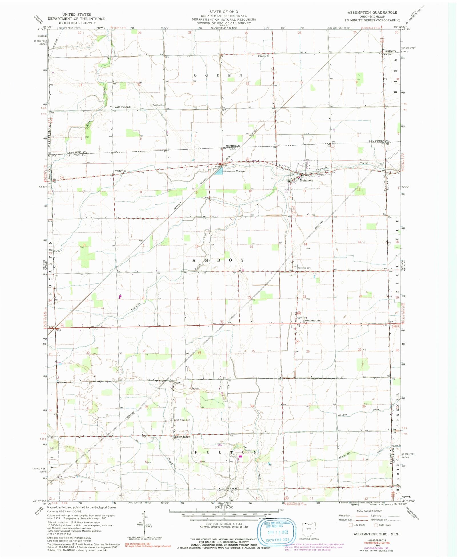 Classic USGS Assumption Ohio 7.5'x7.5' Topo Map – MyTopo Map Store