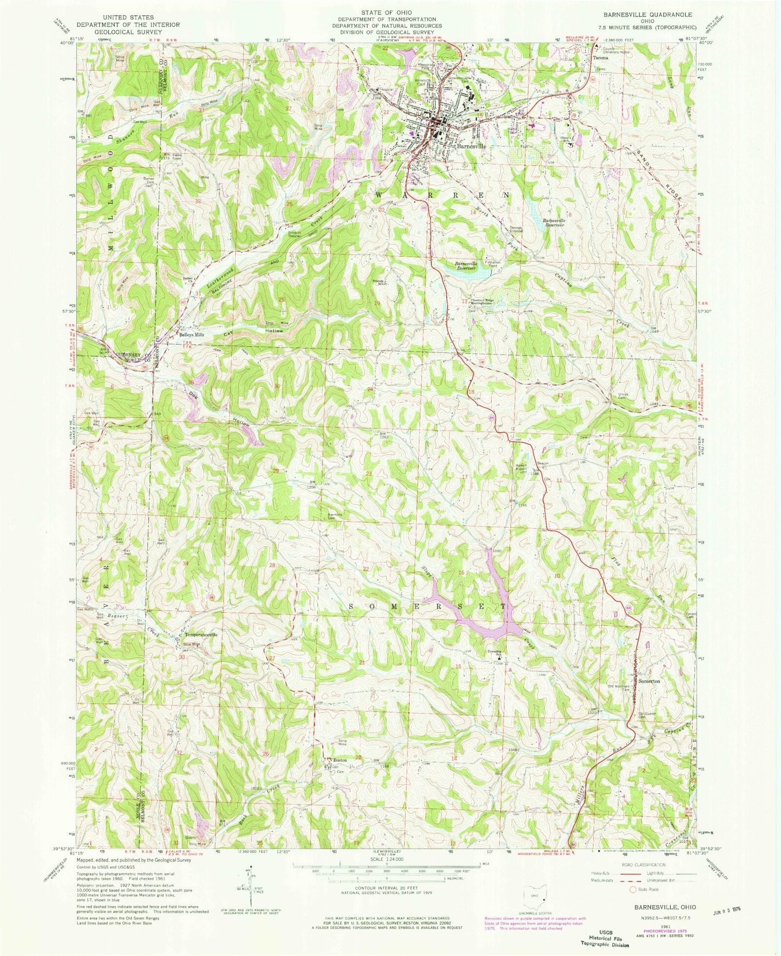 Classic USGS Barnesville Ohio 7.5'x7.5' Topo Map – MyTopo Map Store