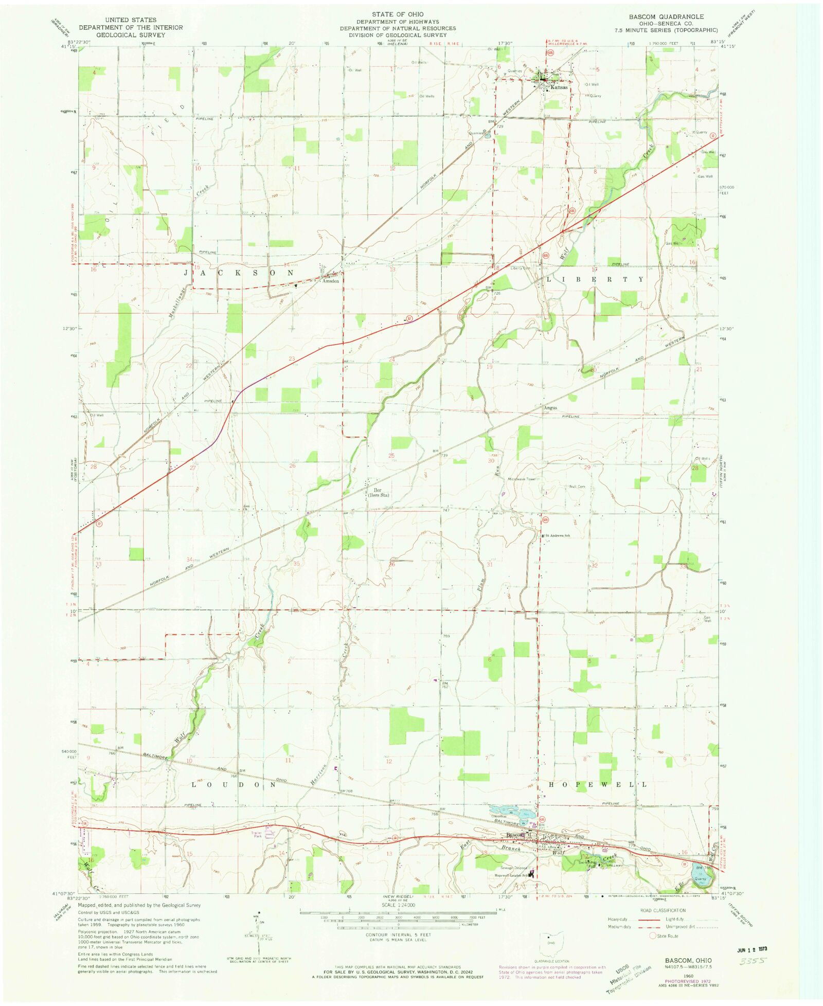 Classic USGS Bascom Ohio 7.5'x7.5' Topo Map – MyTopo Map Store