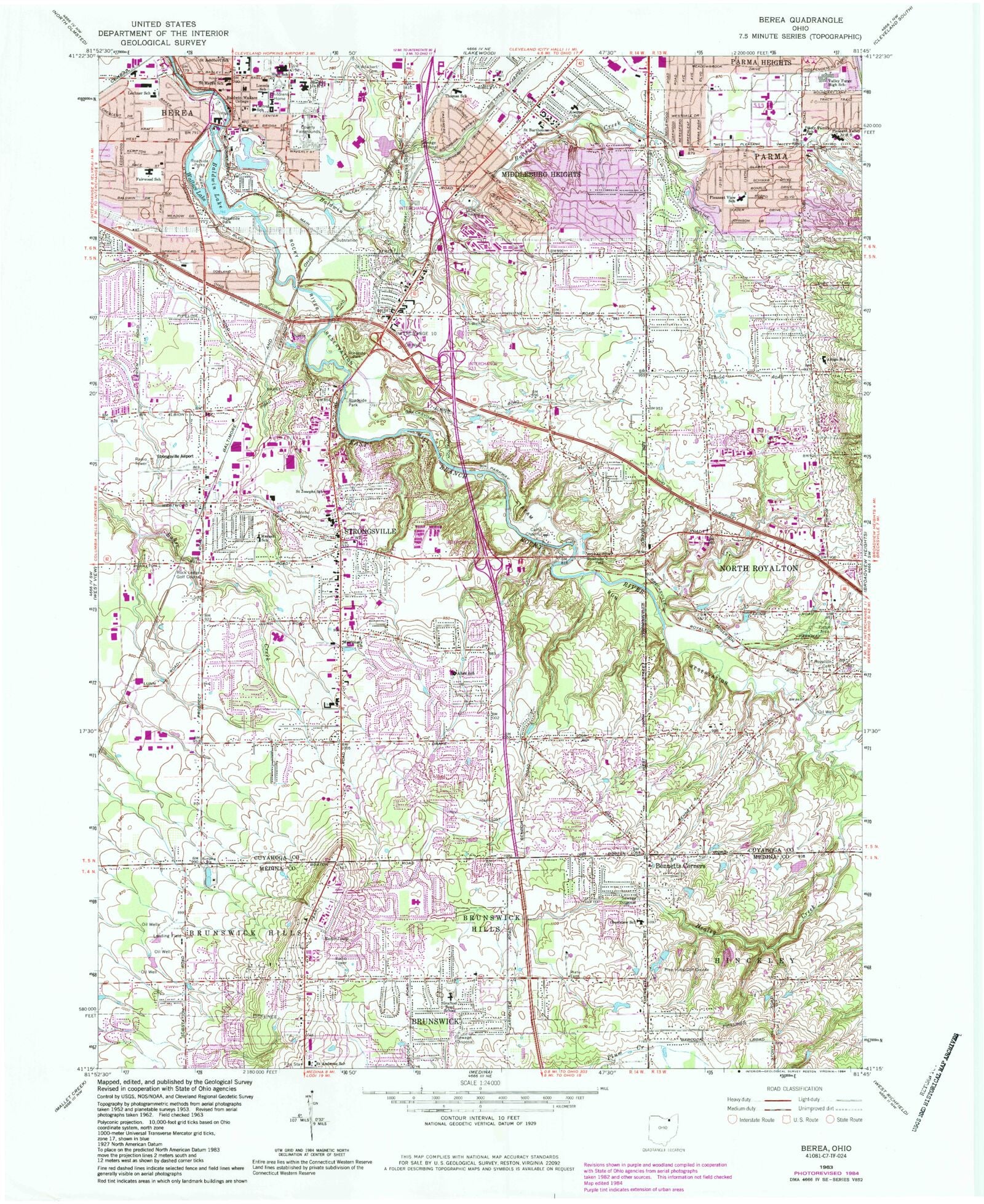 Classic USGS Berea Ohio 7.5'x7.5' Topo Map – MyTopo Map Store