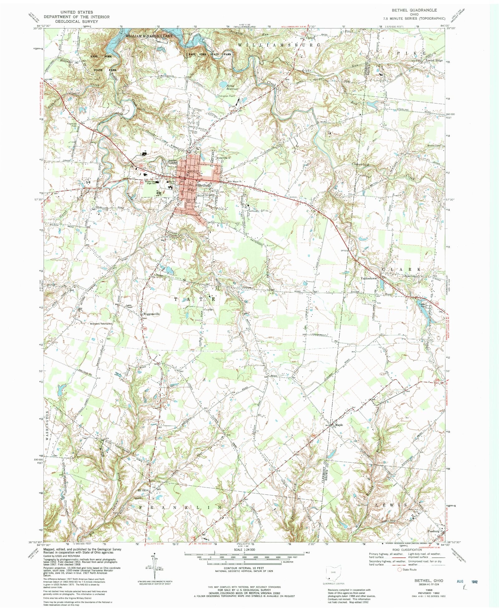 Classic USGS Bethel Ohio 7.5'x7.5' Topo Map – MyTopo Map Store