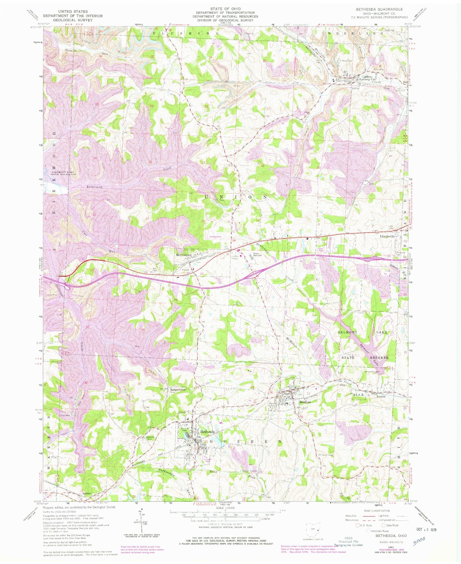 Classic USGS Bethesda Ohio 7.5'x7.5' Topo Map – MyTopo Map Store