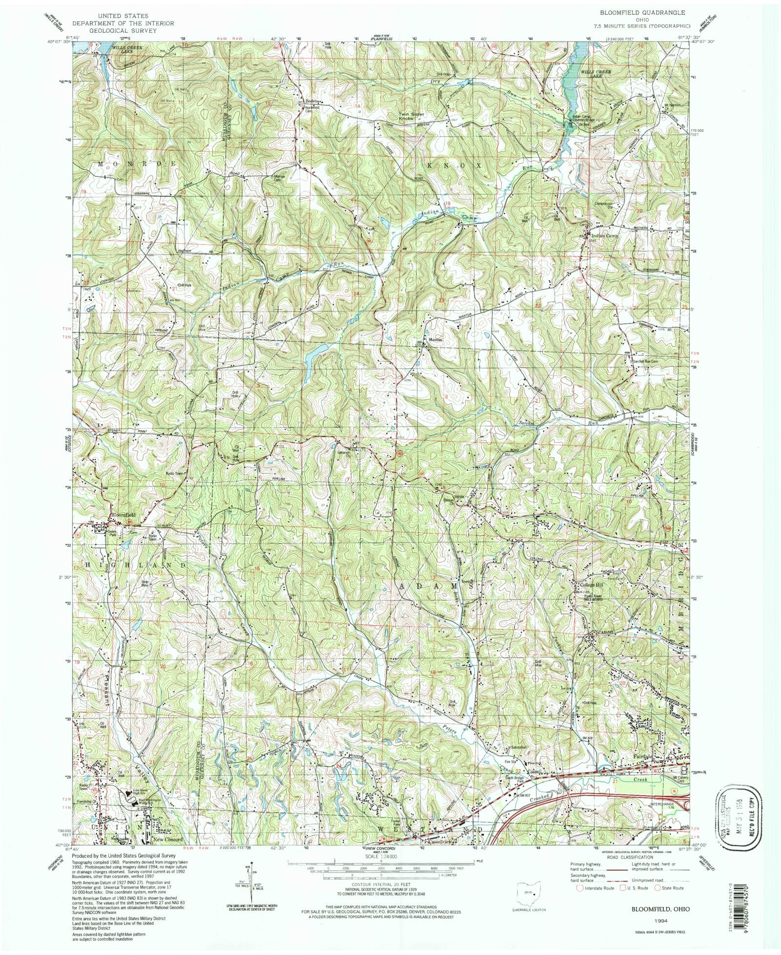 Classic USGS Bloomfield Ohio 7.5'x7.5' Topo Map – MyTopo Map Store