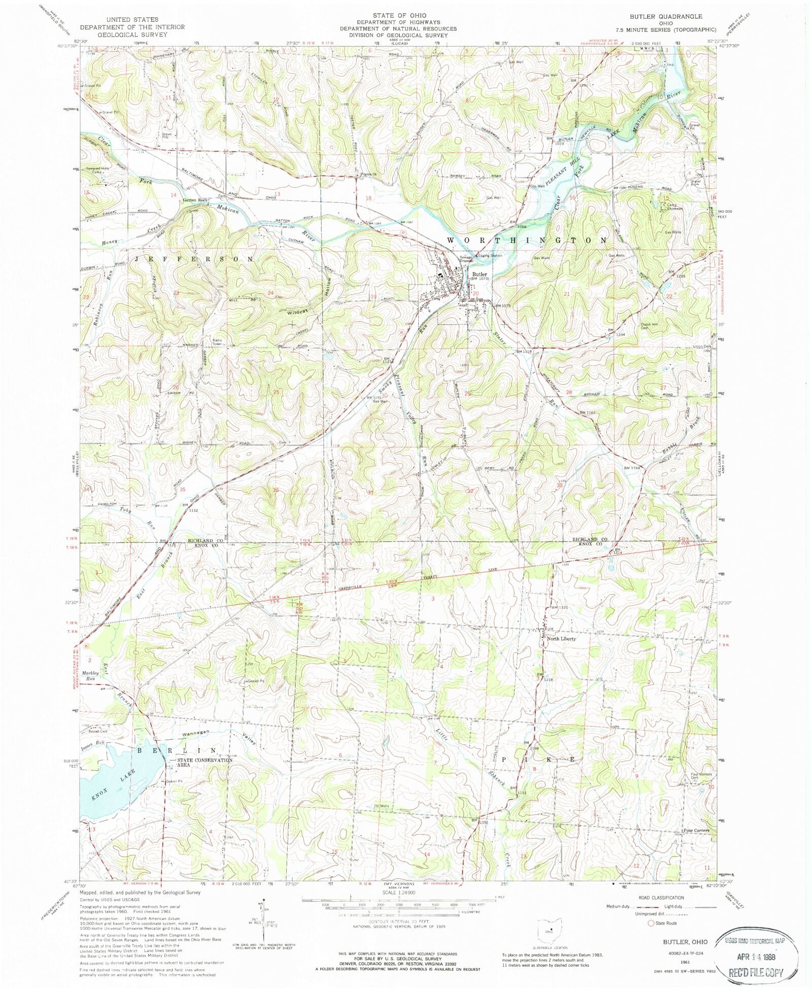 Classic USGS Butler Ohio 7.5'x7.5' Topo Map – MyTopo Map Store