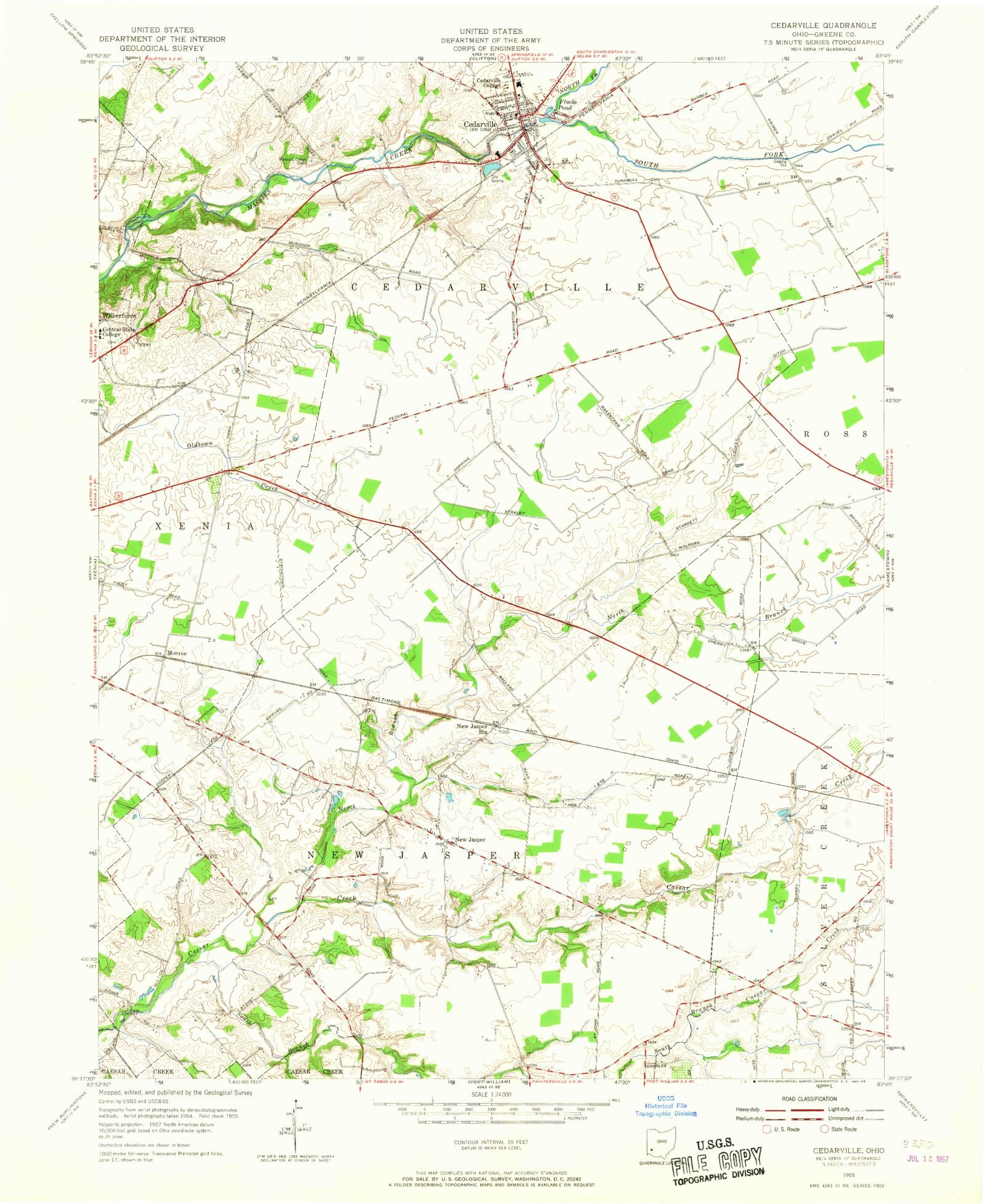 Classic USGS Cedarville Ohio 7.5'x7.5' Topo Map – MyTopo Map Store