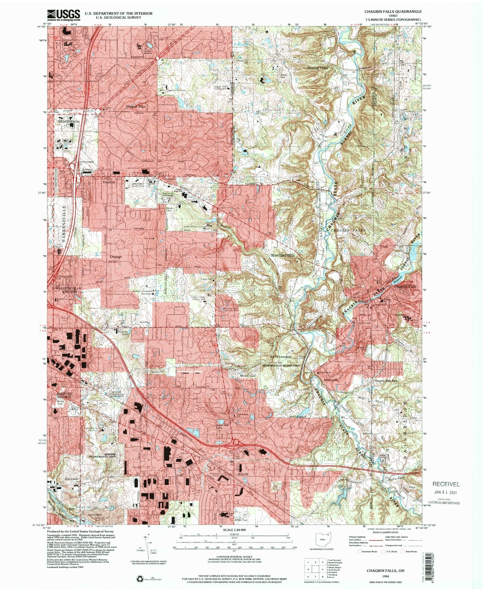 Classic USGS Chagrin Falls Ohio 7.5'x7.5' Topo Map – MyTopo Map Store