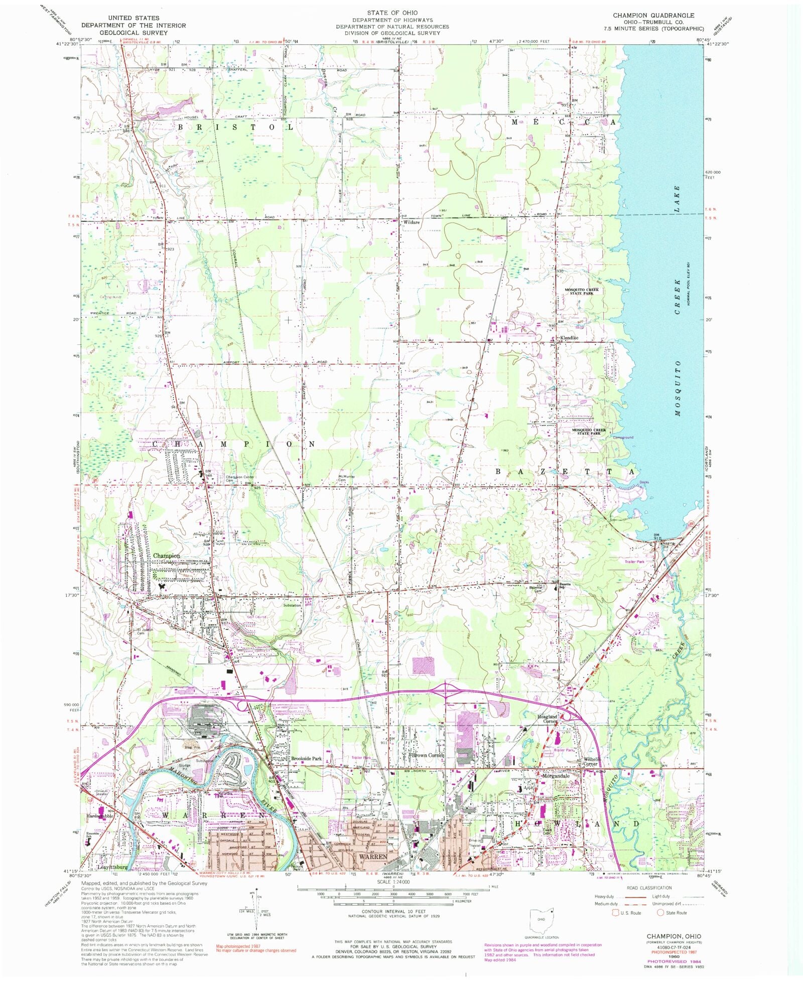 Classic USGS Champion Ohio 7.5'x7.5' Topo Map – MyTopo Map Store
