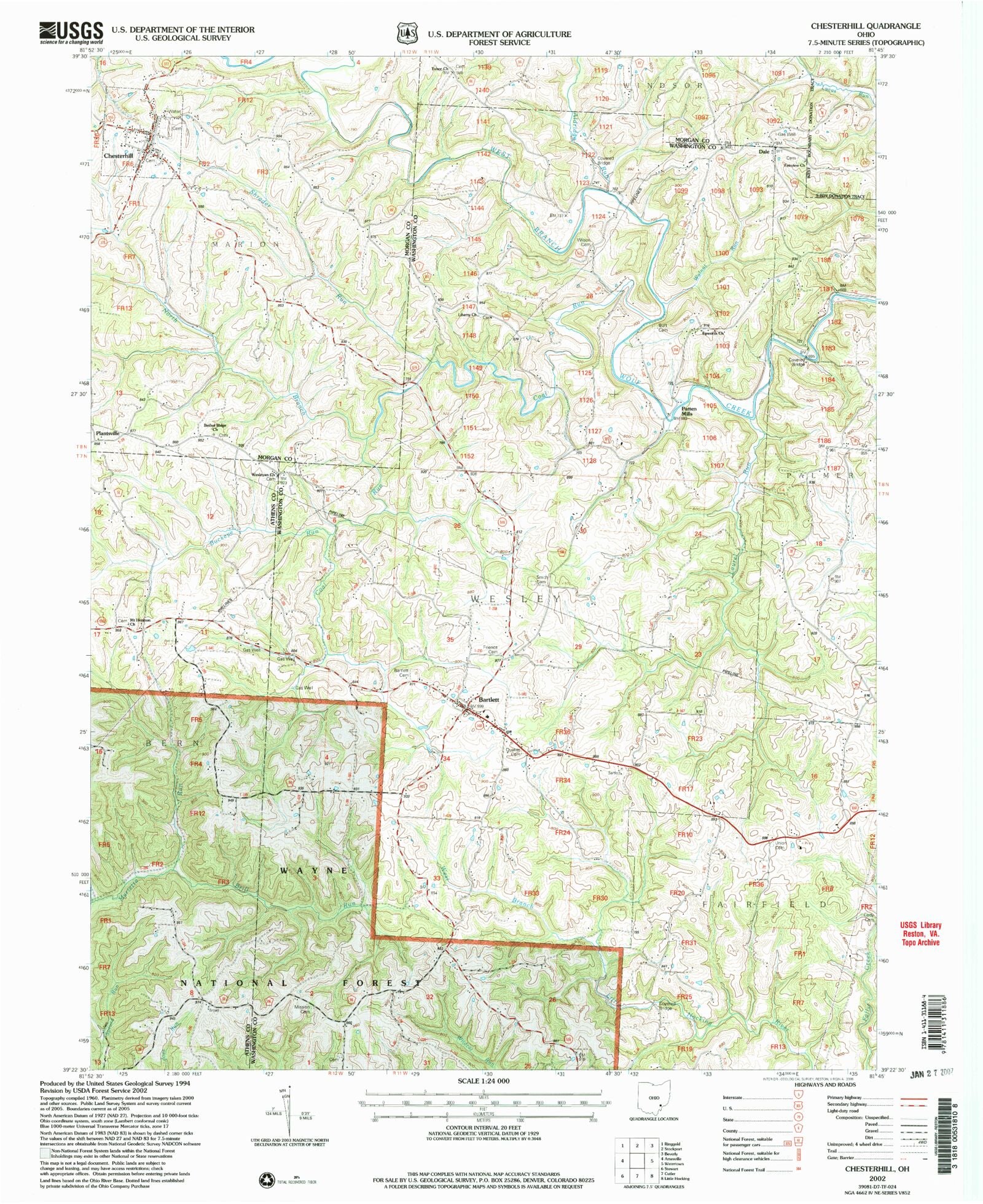Classic USGS Chesterhill Ohio 7.5'x7.5' Topo Map – MyTopo Map Store
