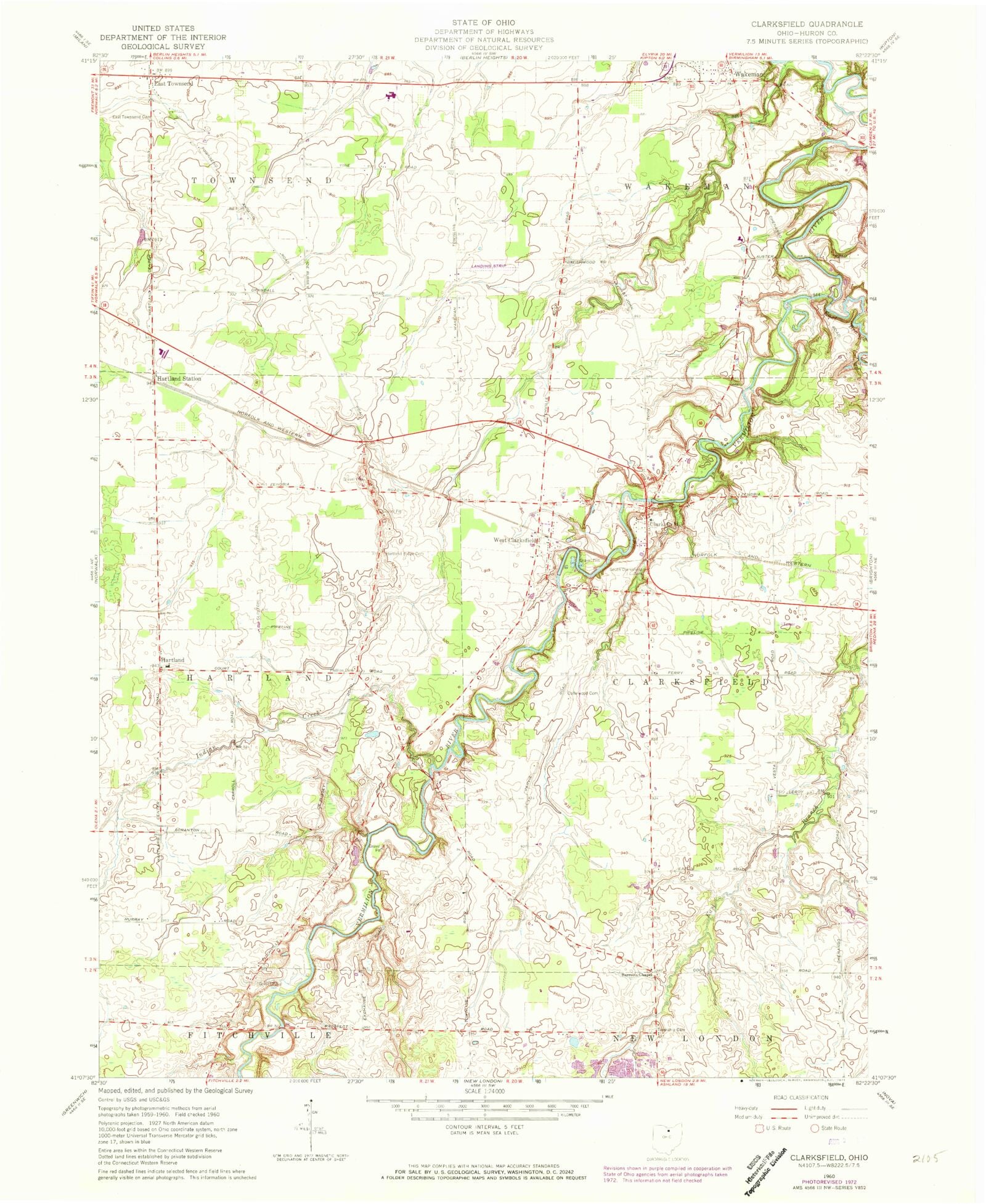 Classic USGS Clarksfield Ohio 7.5'x7.5' Topo Map – MyTopo Map Store