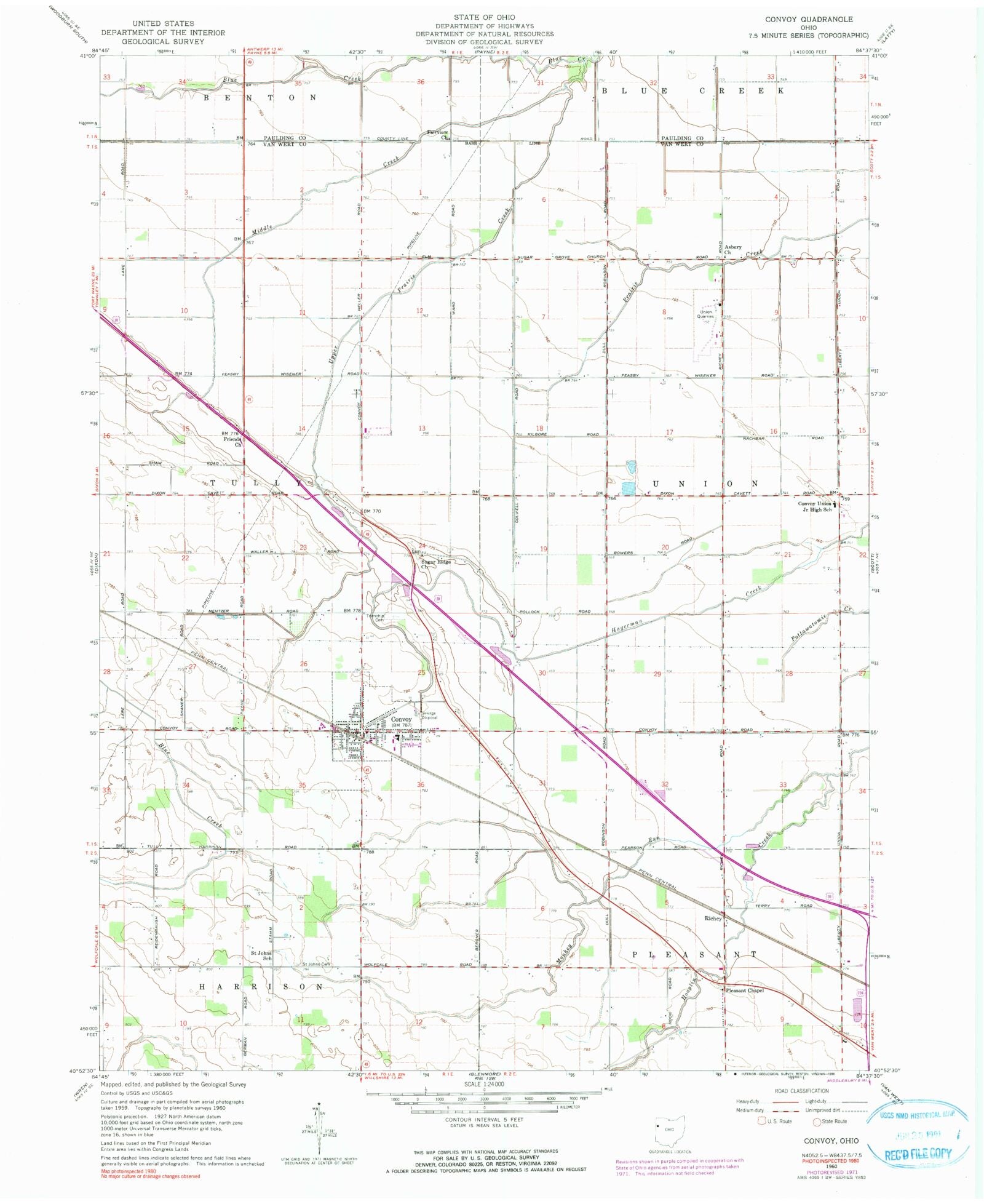 Classic USGS Convoy Ohio 7.5'x7.5' Topo Map – MyTopo Map Store