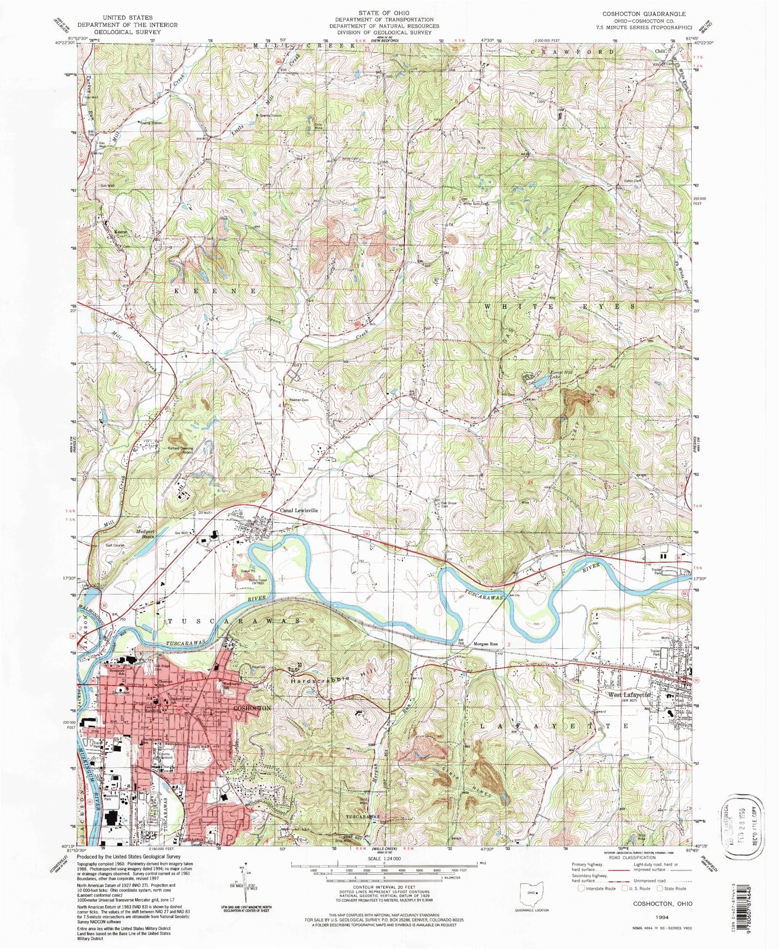 Classic USGS Coshocton Ohio 7.5'x7.5' Topo Map – MyTopo Map Store