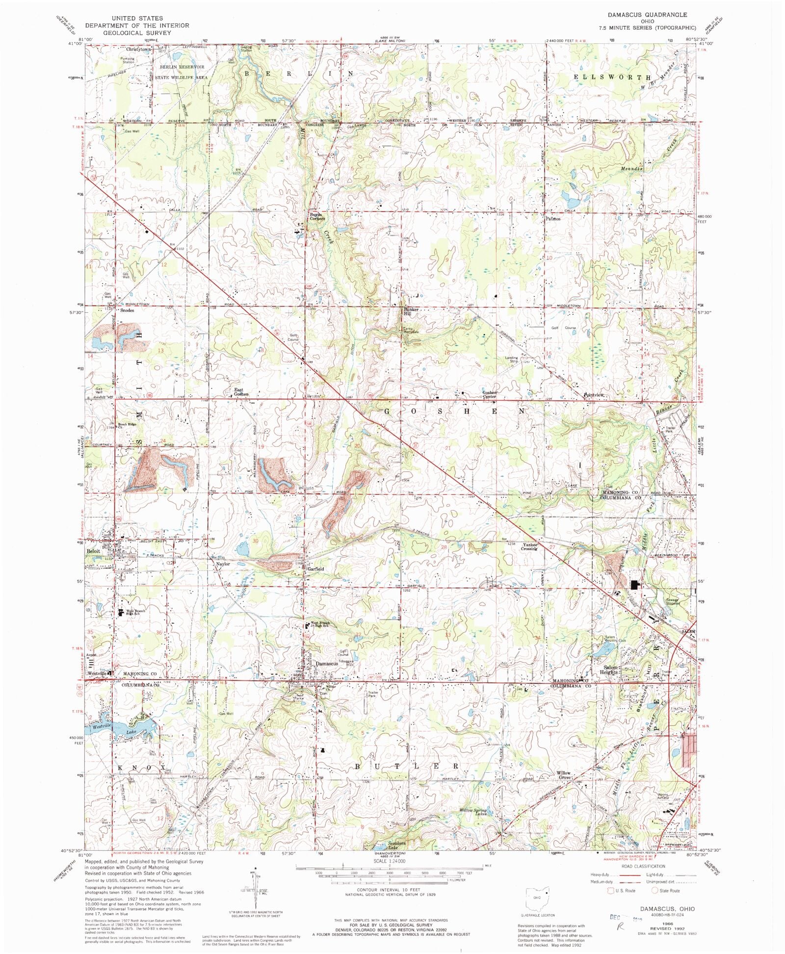 Classic USGS Damascus Ohio 7.5'x7.5' Topo Map – MyTopo Map Store