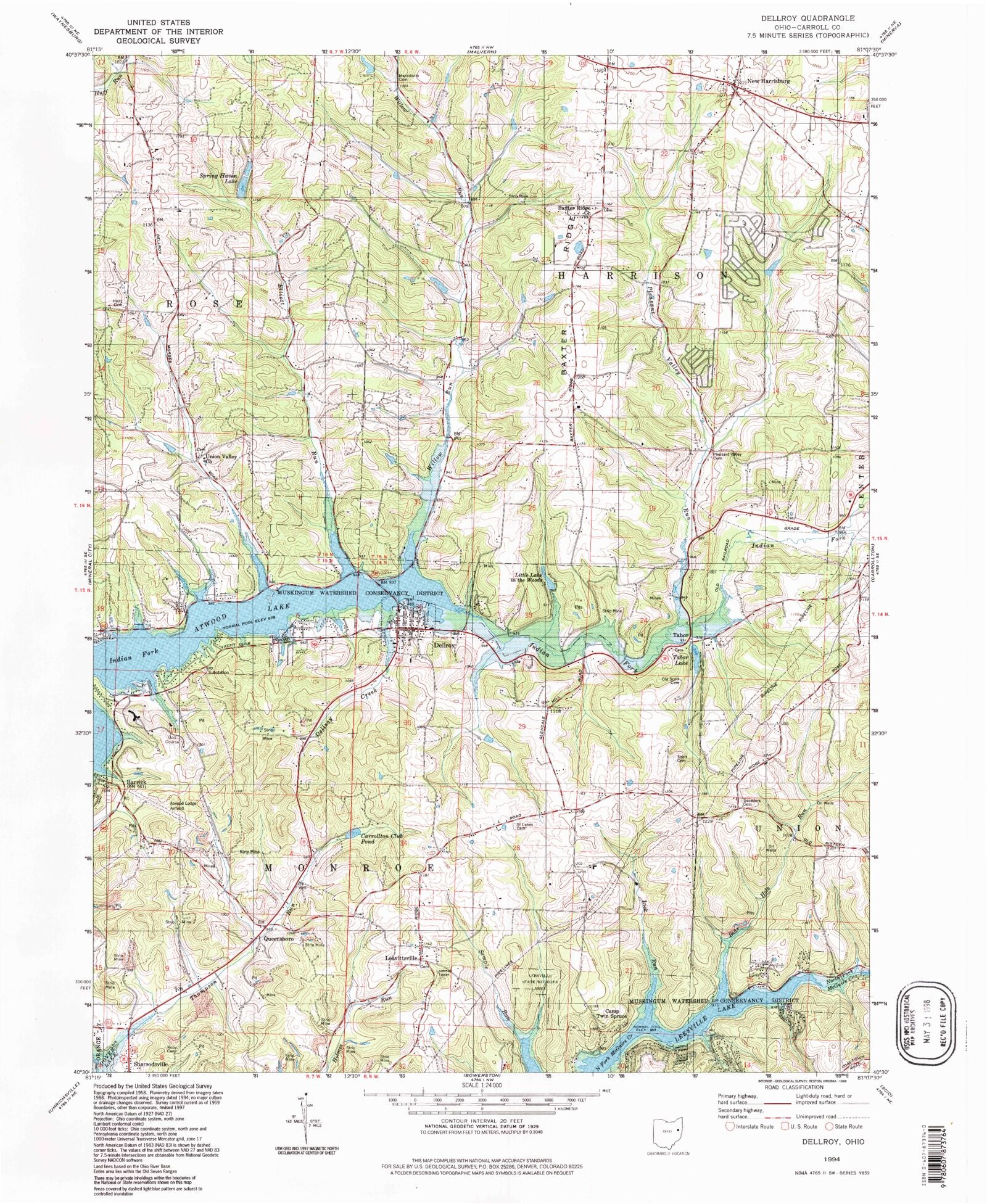 Classic USGS Dellroy Ohio 7.5'x7.5' Topo Map – MyTopo Map Store