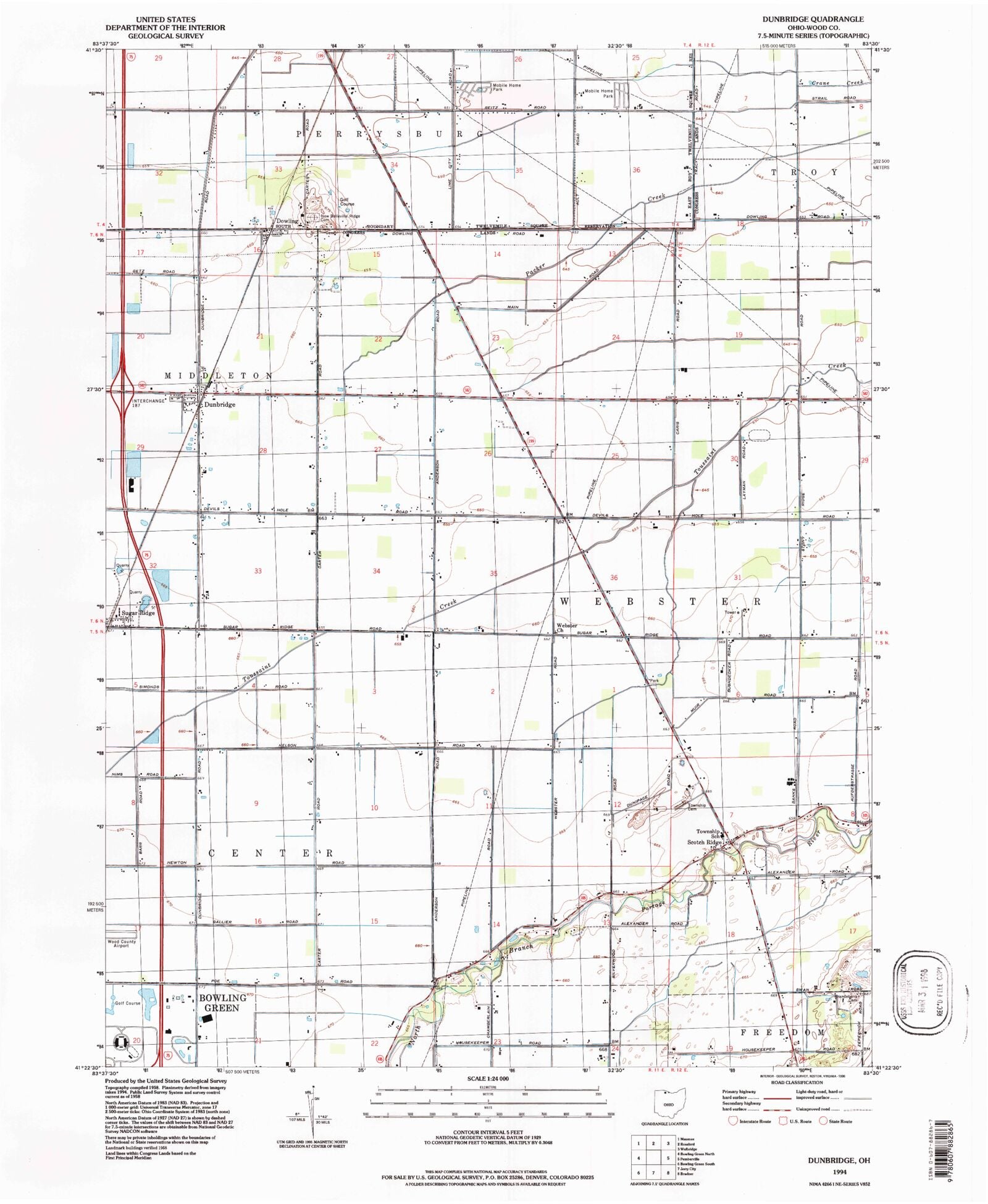 Classic USGS Dunbridge Ohio 7.5'x7.5' Topo Map – MyTopo Map Store