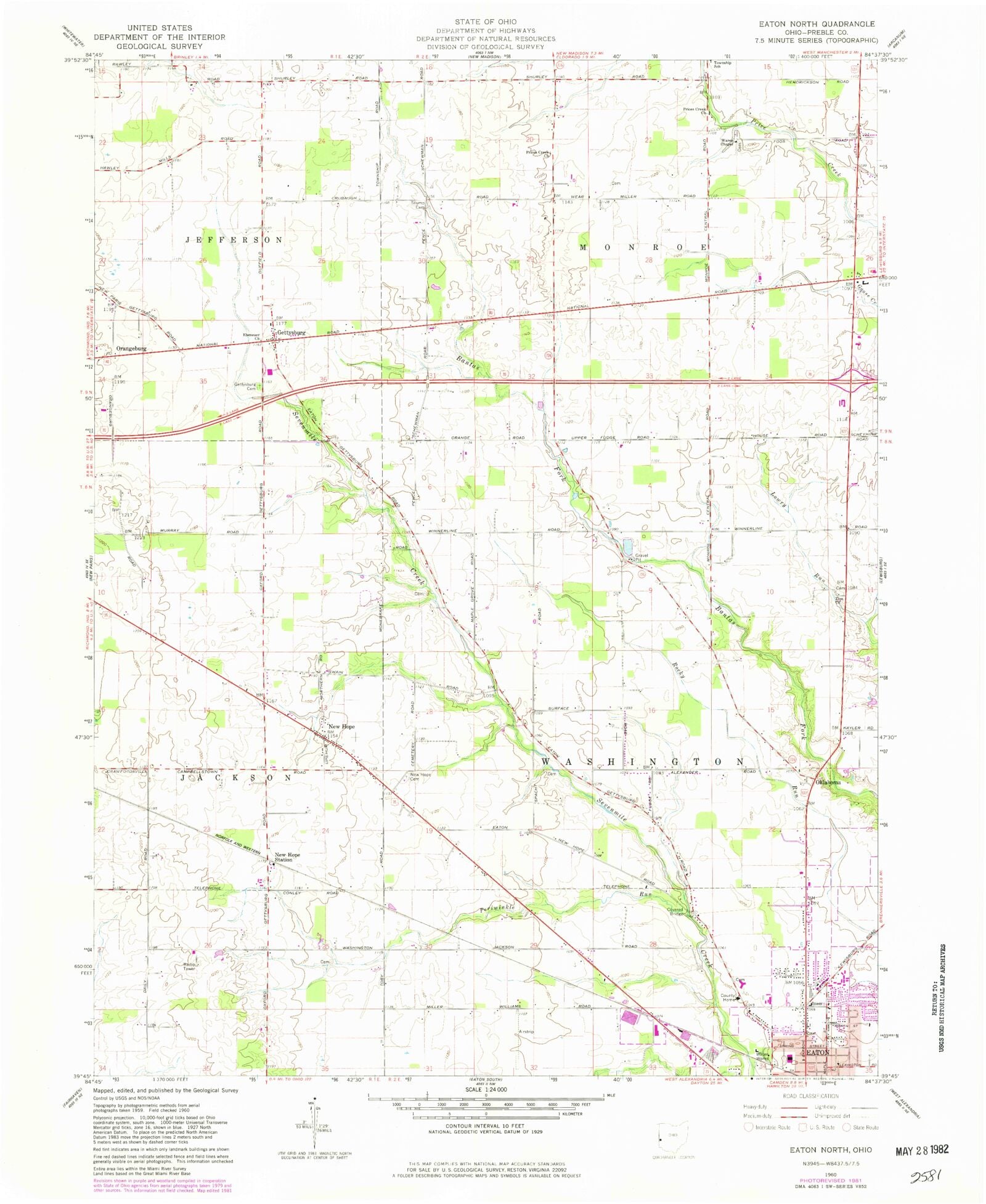 Classic USGS Eaton North Ohio 7.5'x7.5' Topo Map – MyTopo Map Store