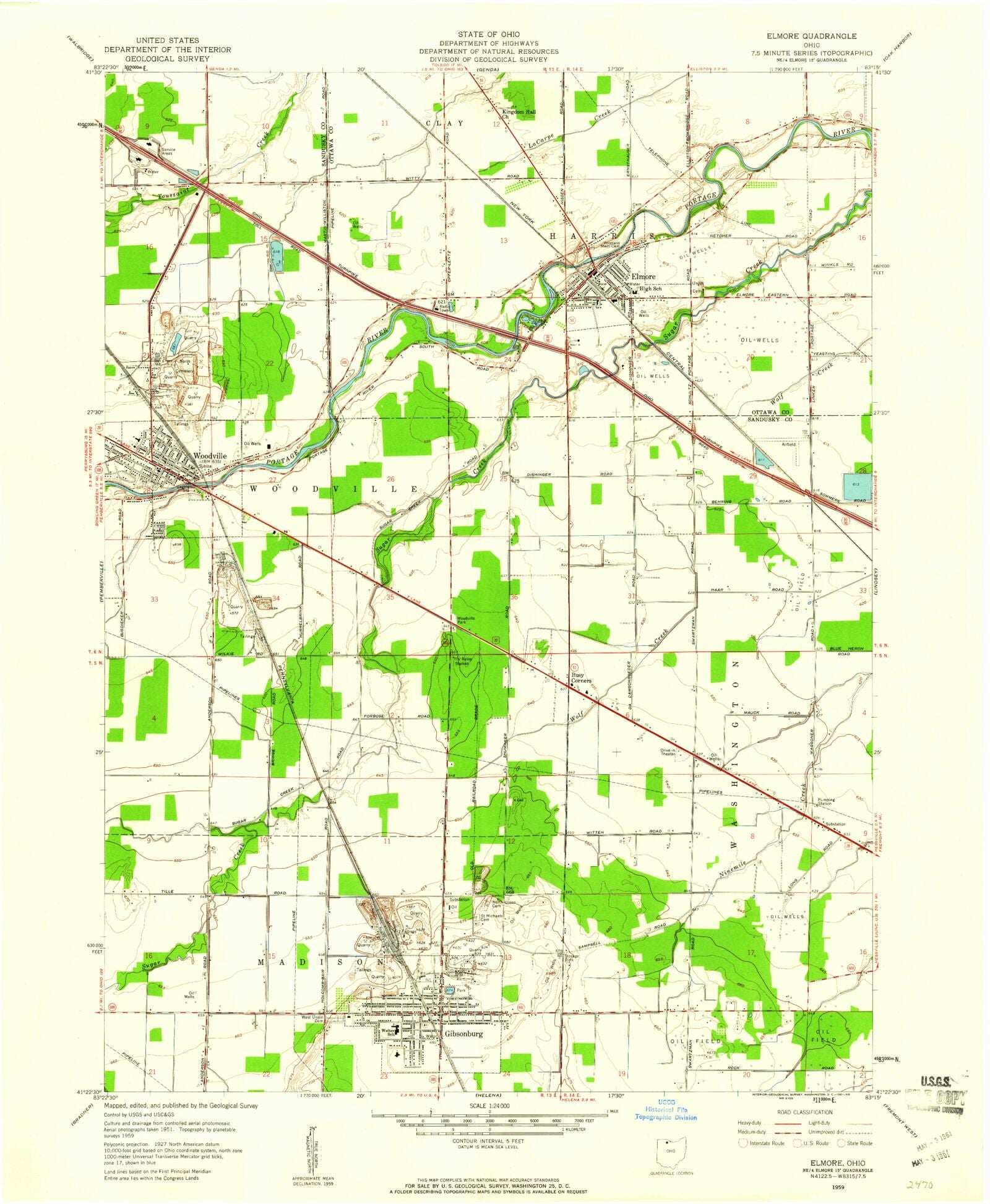 Classic USGS Elmore Ohio 7.5'x7.5' Topo Map – MyTopo Map Store