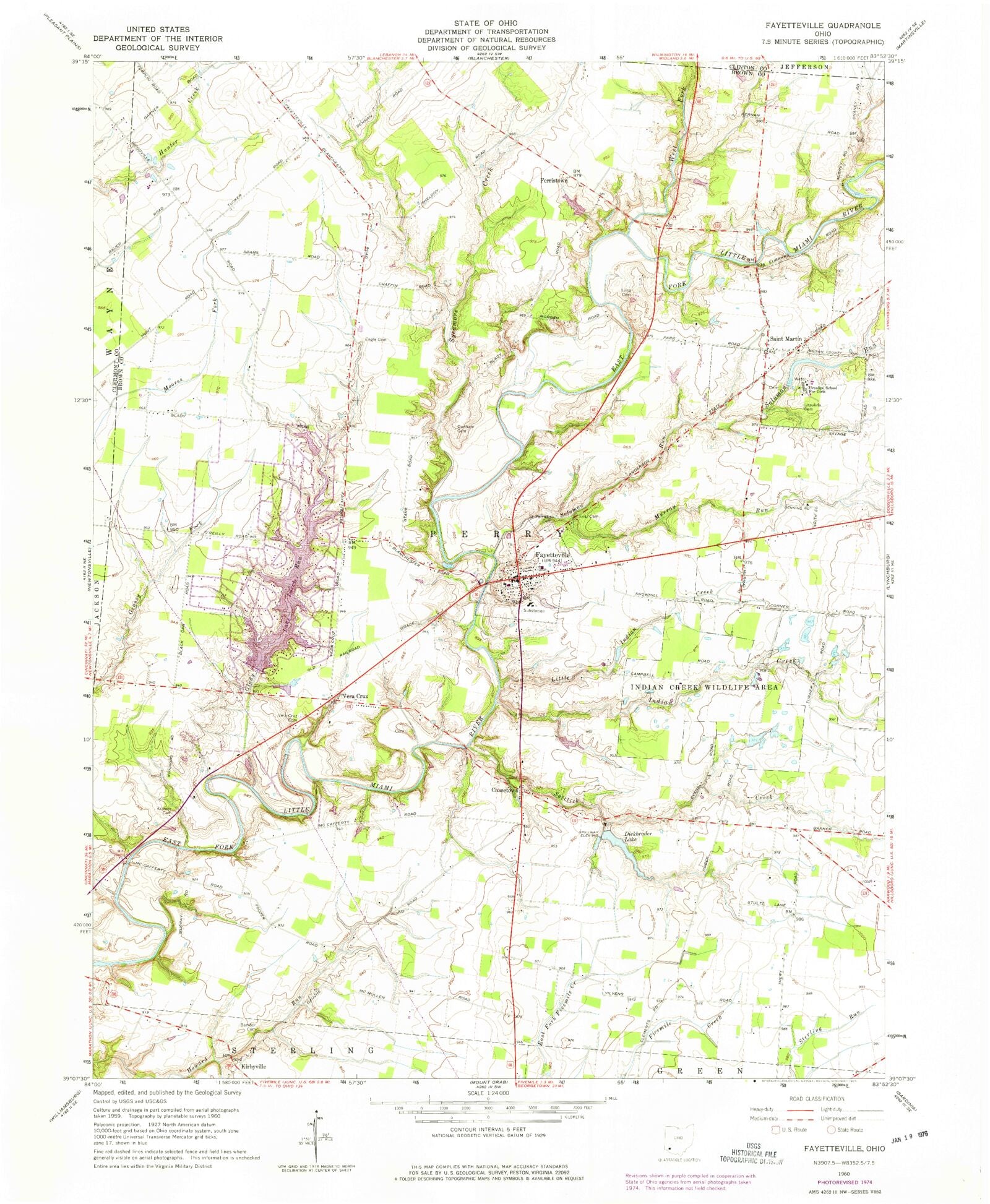Classic USGS Fayetteville Ohio 7.5'x7.5' Topo Map – MyTopo Map Store