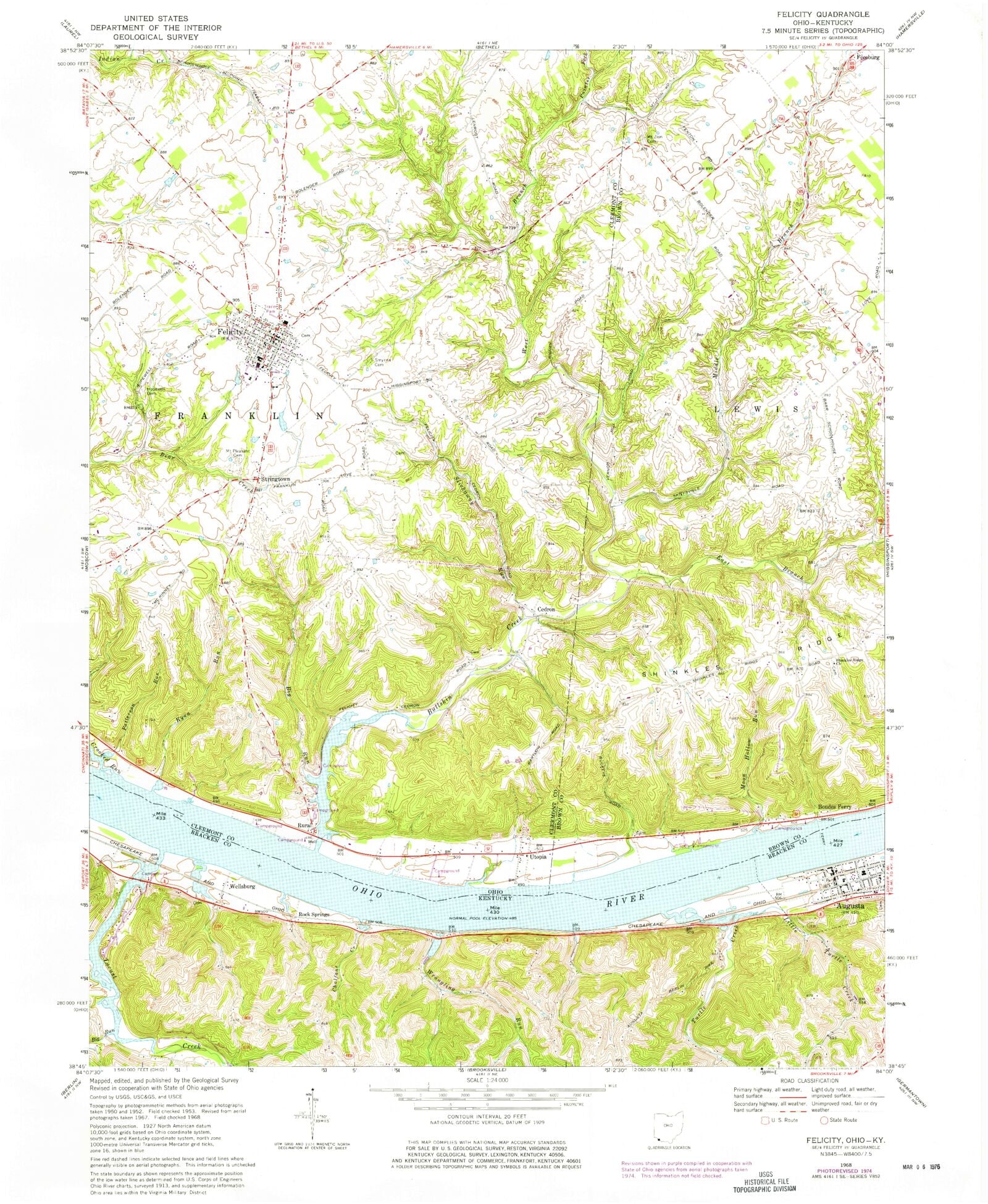 Classic USGS Felicity Ohio 7.5'x7.5' Topo Map – MyTopo Map Store