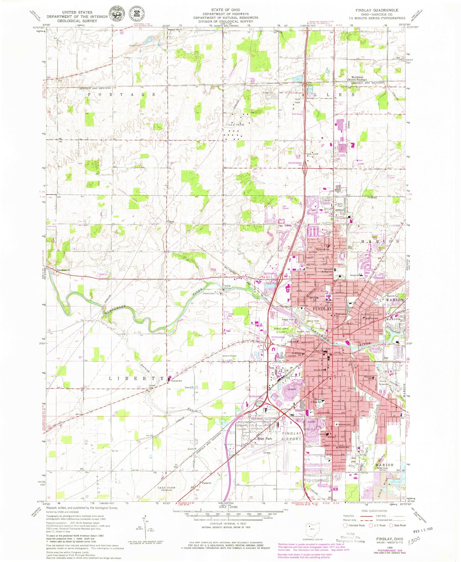 Classic USGS Findlay Ohio 7.5'x7.5' Topo Map – MyTopo Map Store