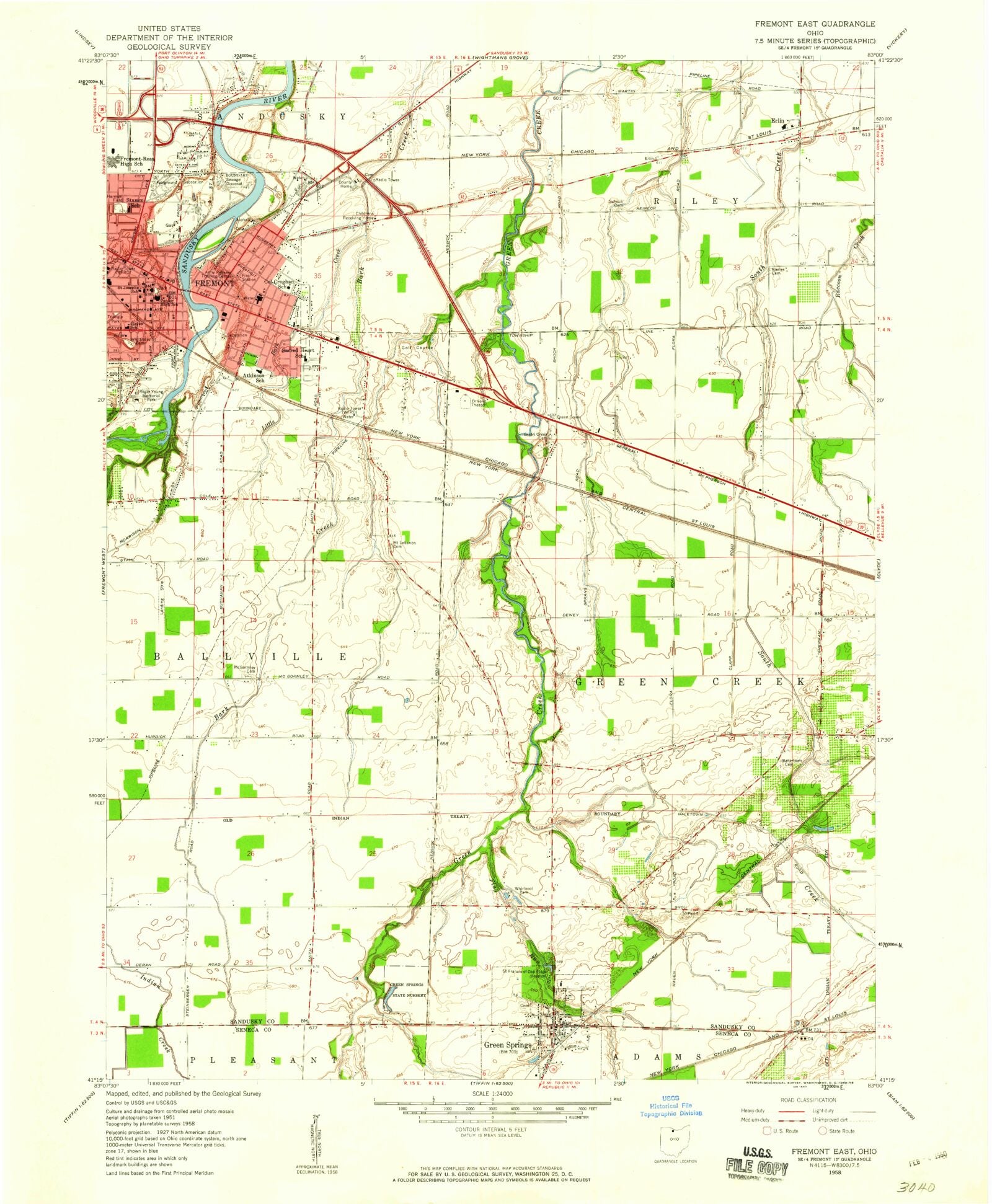 Classic USGS Fremont East Ohio 7.5'x7.5' Topo Map – MyTopo Map Store