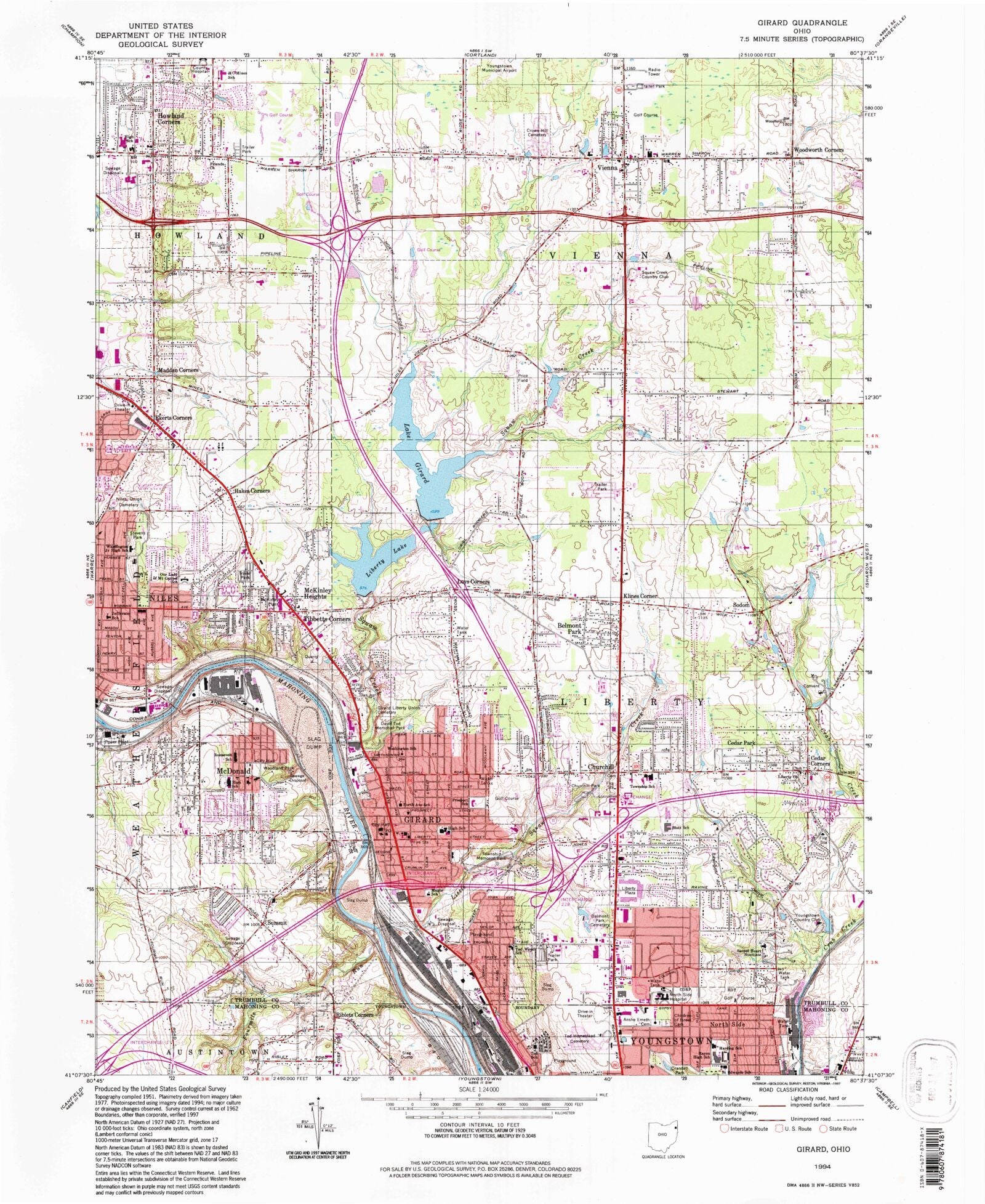 Classic USGS Girard Ohio 7.5'x7.5' Topo Map – MyTopo Map Store