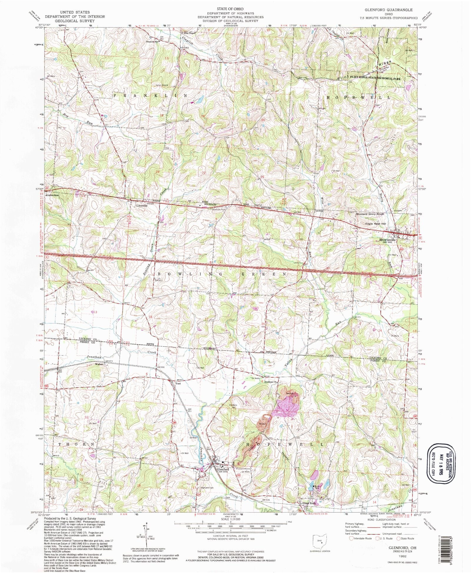 Classic USGS Glenford Ohio 7.5'x7.5' Topo Map – MyTopo Map Store
