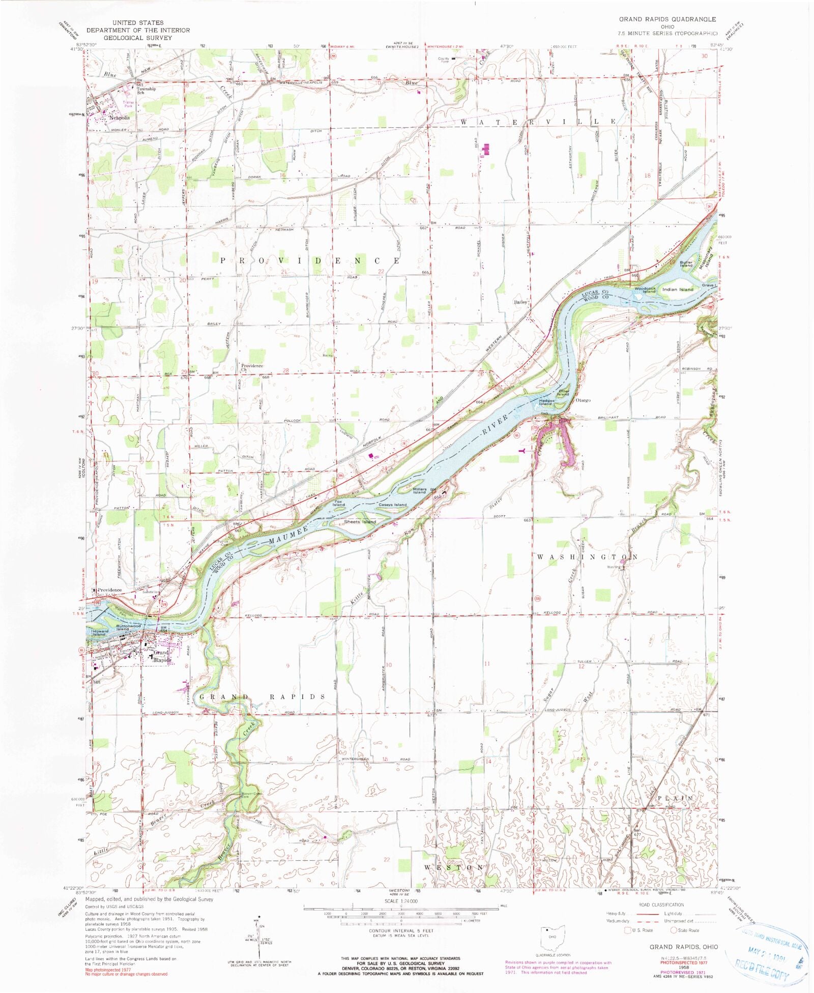 Classic USGS Grand Rapids Ohio 7.5'x7.5' Topo Map – MyTopo Map Store
