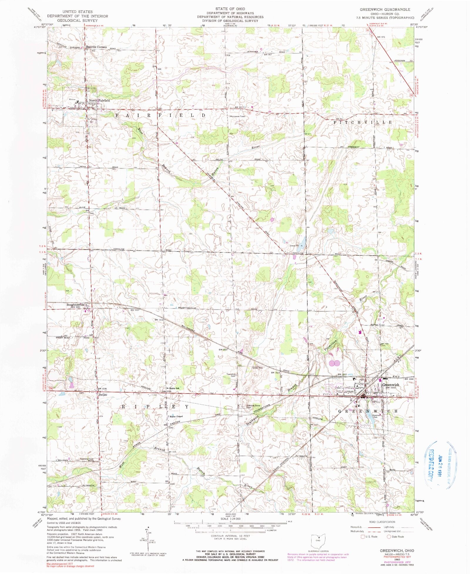 Classic USGS Greenwich Ohio 7.5'x7.5' Topo Map – MyTopo Map Store