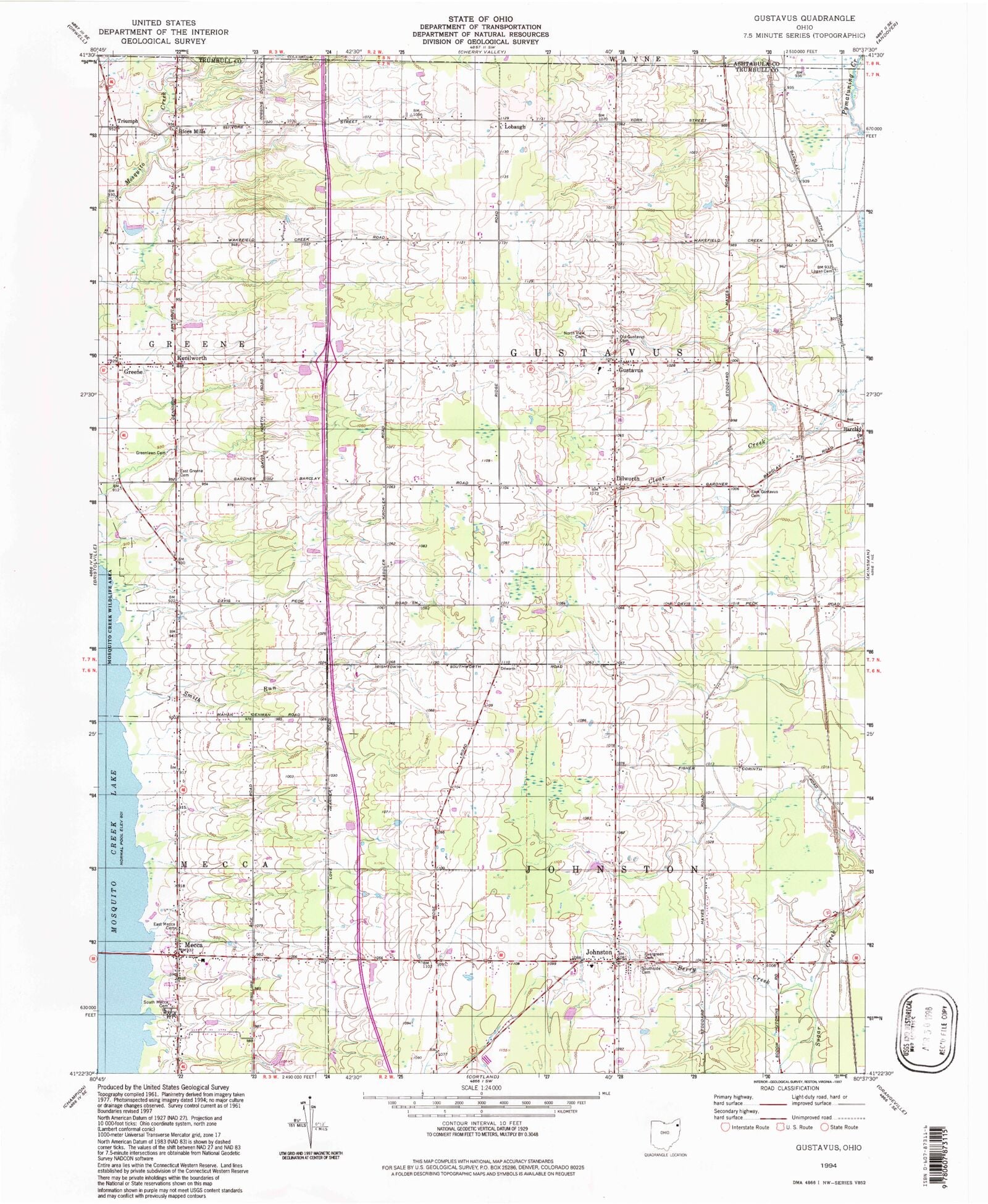 Classic USGS Gustavus Ohio 7.5'x7.5' Topo Map – MyTopo Map Store