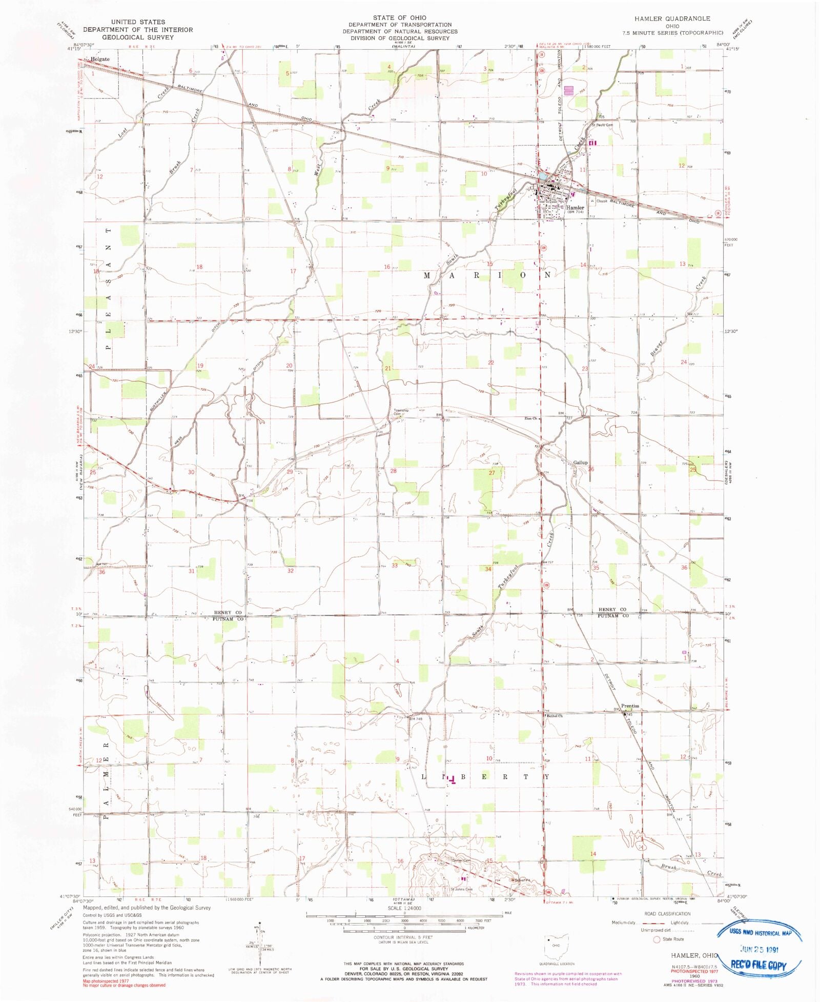 Classic USGS Hamler Ohio 7.5'x7.5' Topo Map – MyTopo Map Store