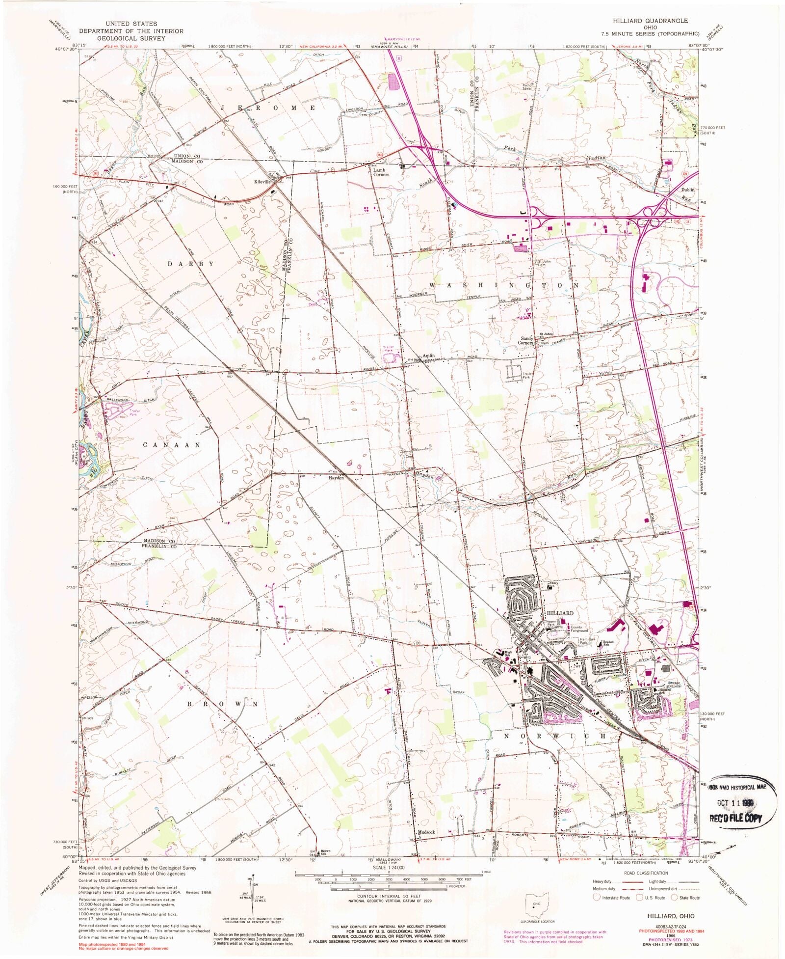 Classic USGS Hilliard Ohio 7.5'x7.5' Topo Map – MyTopo Map Store