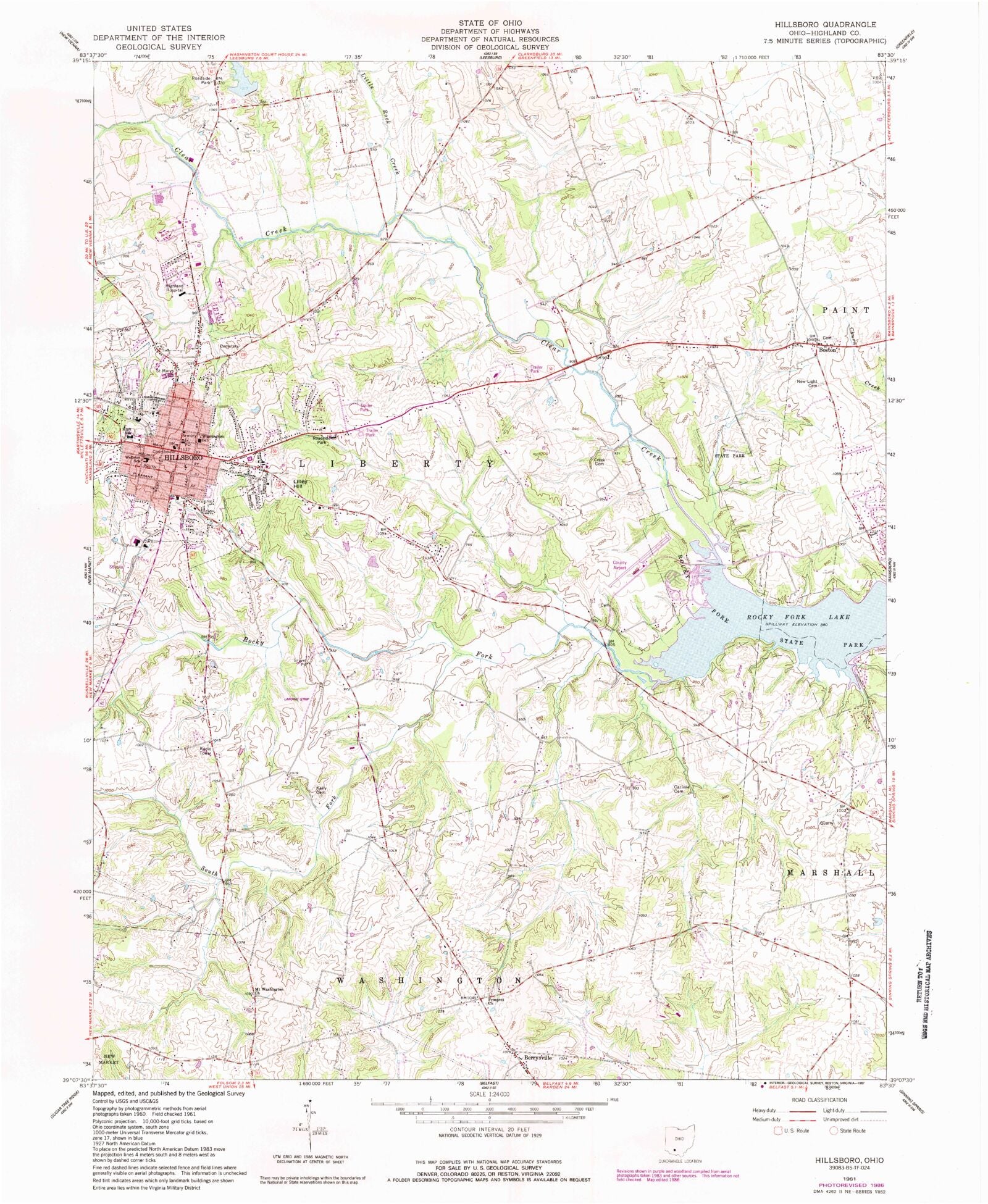 Classic USGS Hillsboro Ohio 7.5'x7.5' Topo Map – MyTopo Map Store