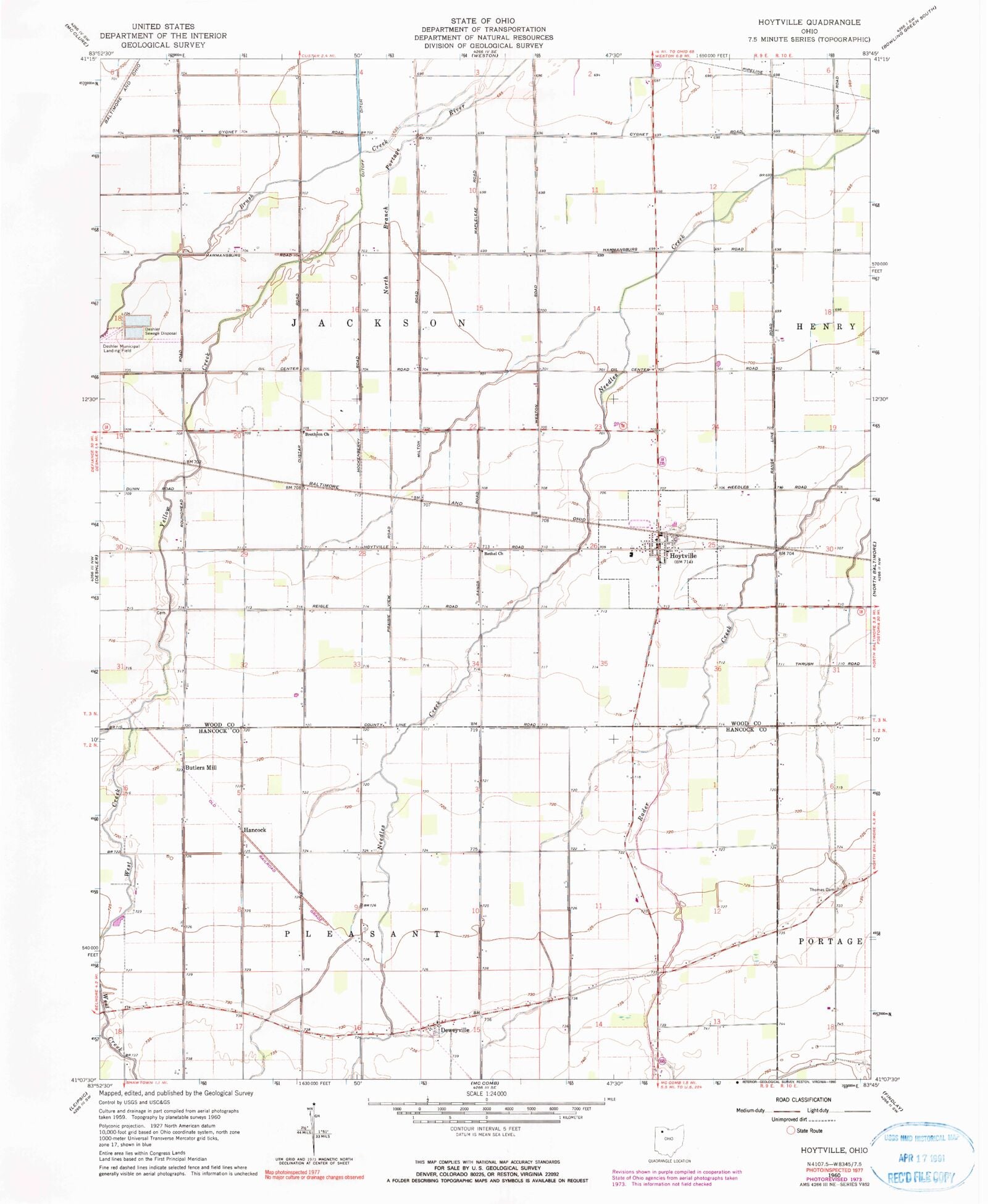 Classic USGS Hoytville Ohio 7.5'x7.5' Topo Map – MyTopo Map Store