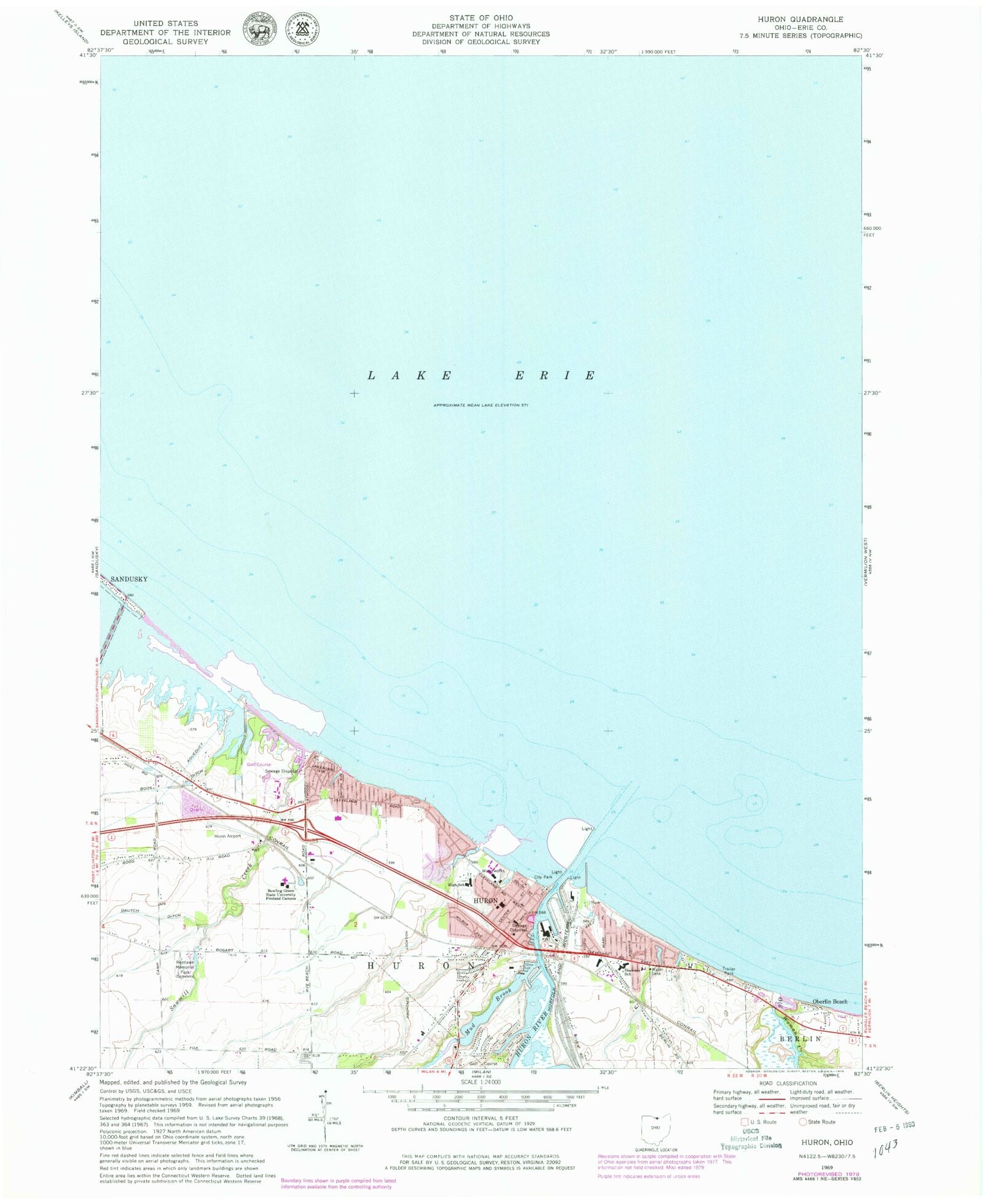 Classic USGS Huron Ohio 7.5'x7.5' Topo Map – MyTopo Map Store