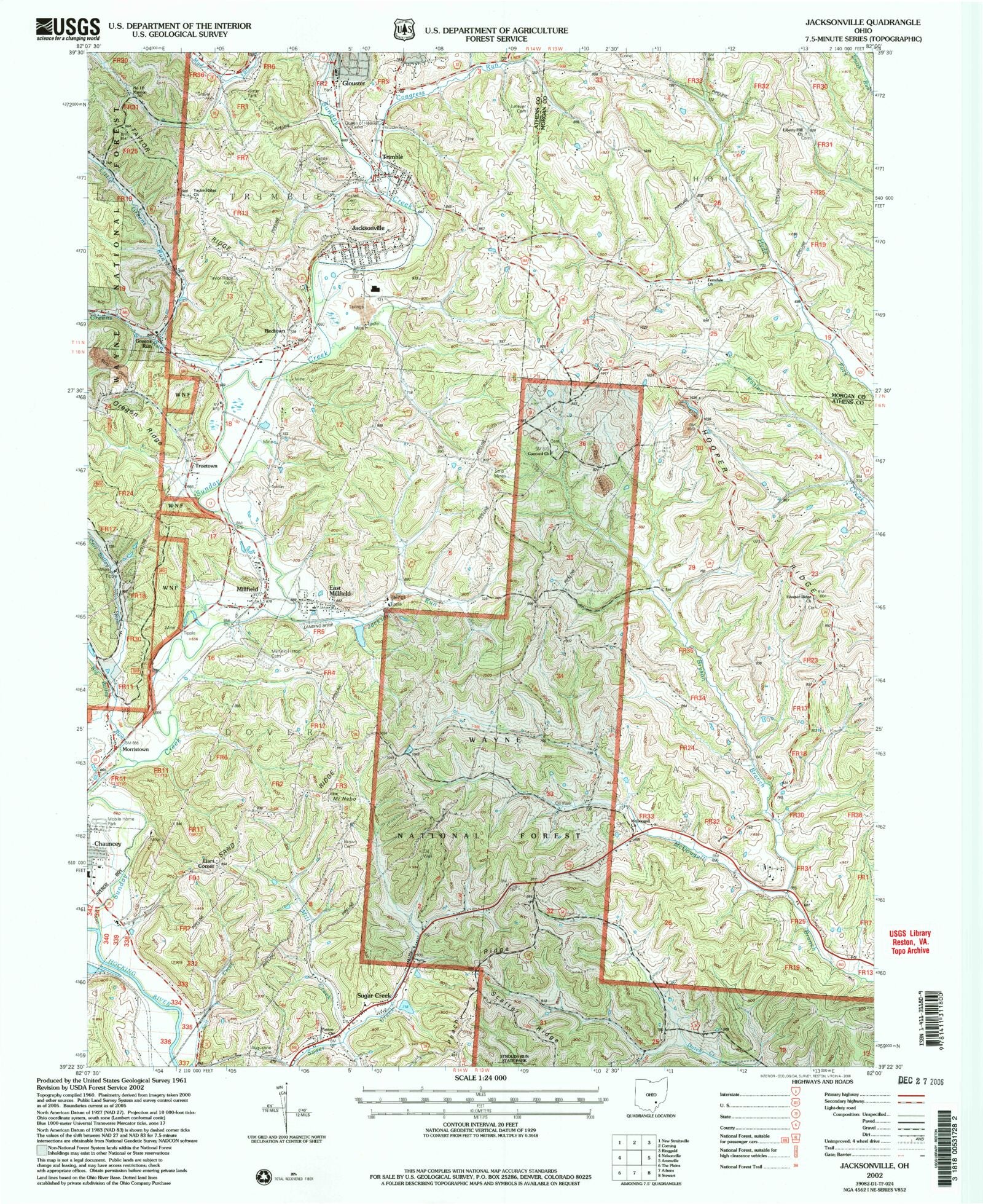 Classic USGS Jacksonville Ohio 7.5'x7.5' Topo Map – MyTopo Map Store