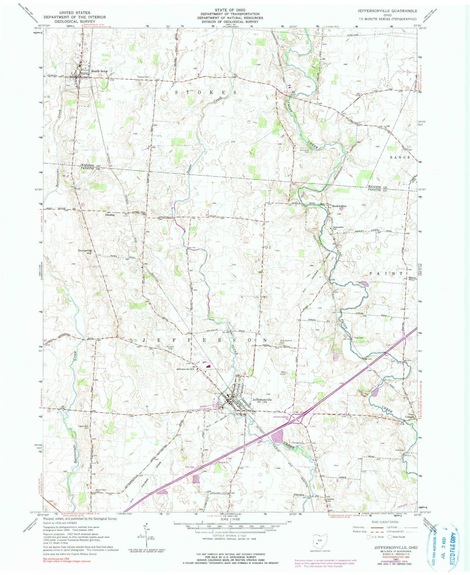 Classic USGS Jeffersonville Ohio 7.5'x7.5' Topo Map – MyTopo Map Store