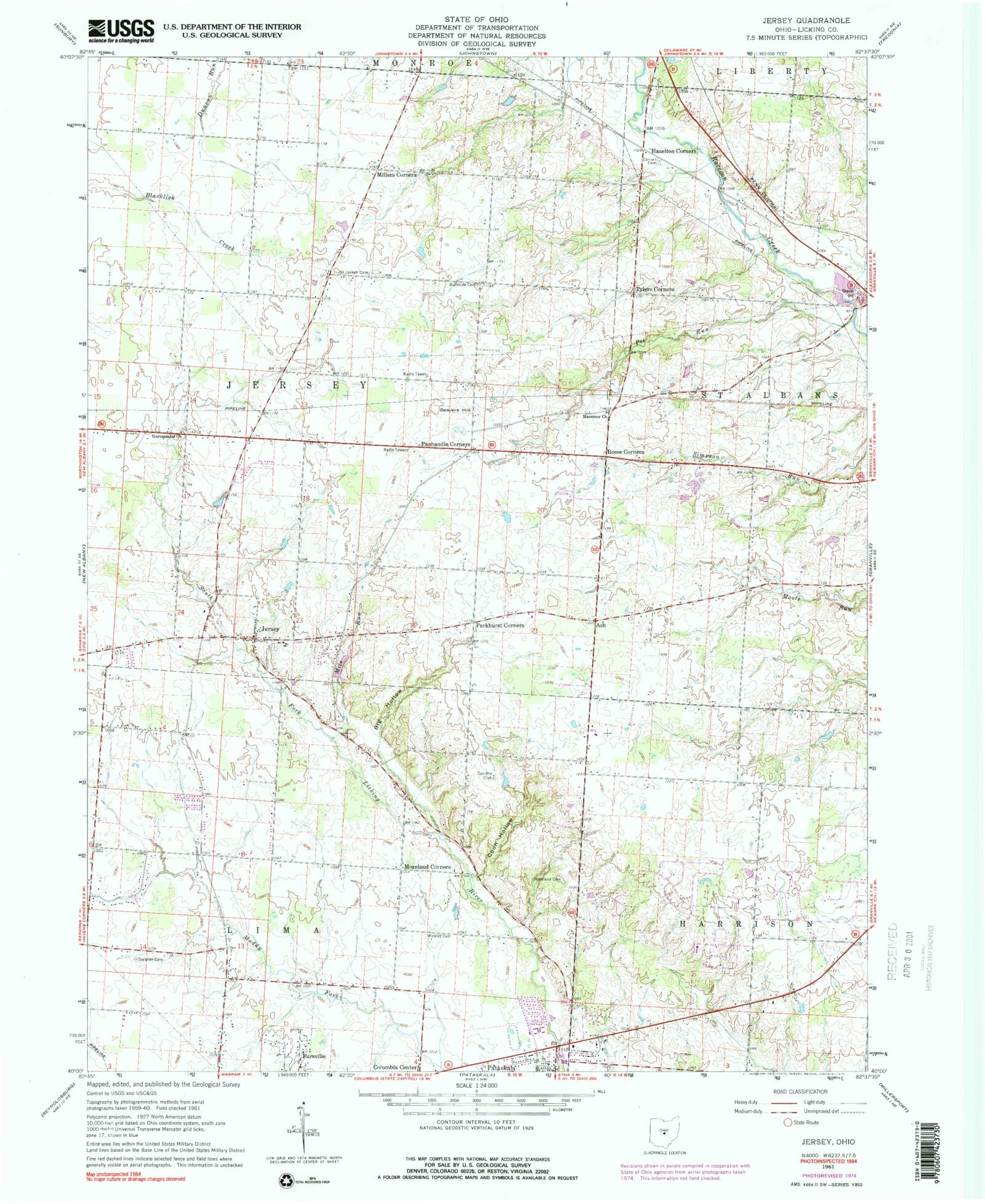 Classic USGS Jersey Ohio 7.5'x7.5' Topo Map – MyTopo Map Store