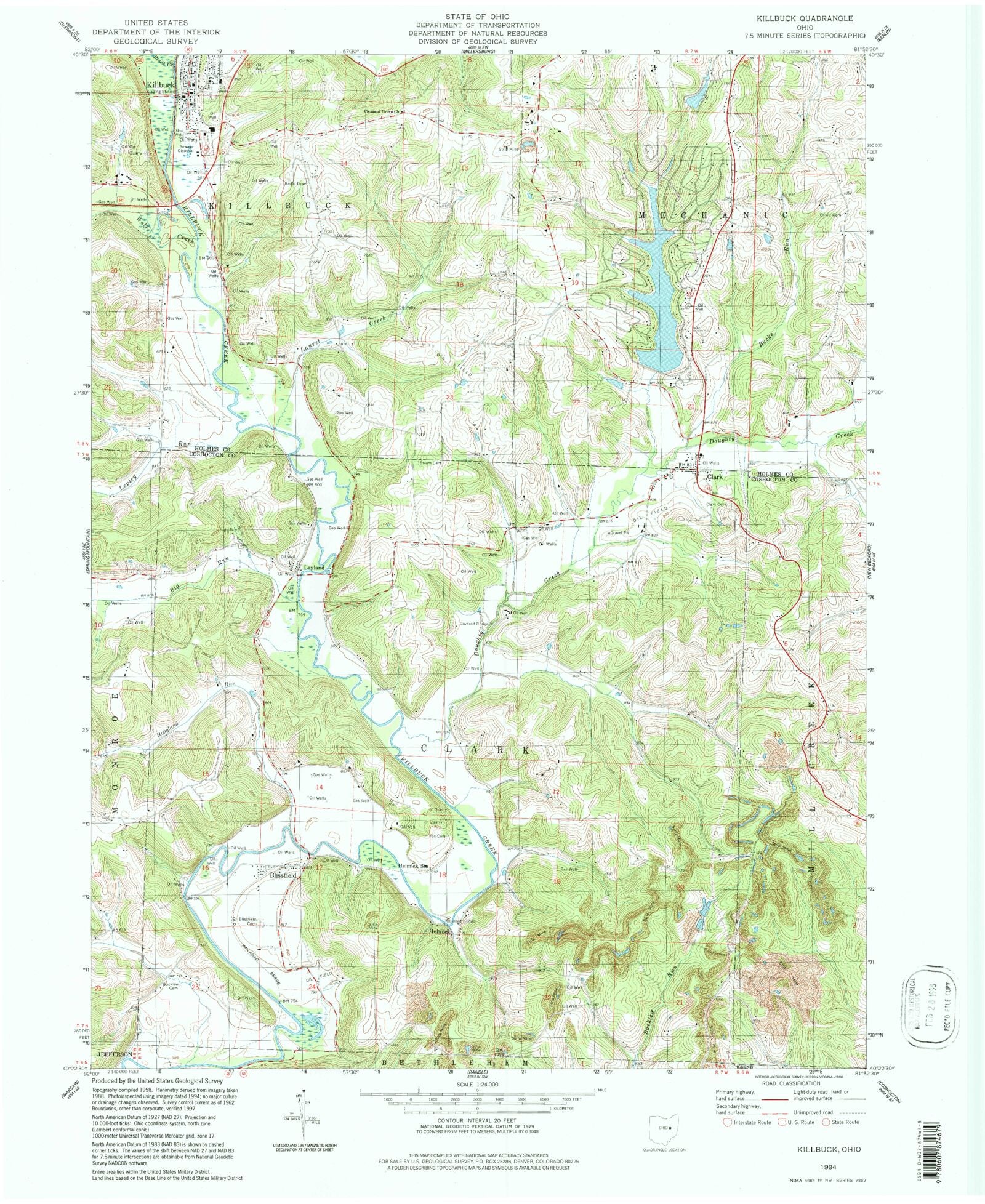 Classic USGS Killbuck Ohio 7.5'x7.5' Topo Map – MyTopo Map Store