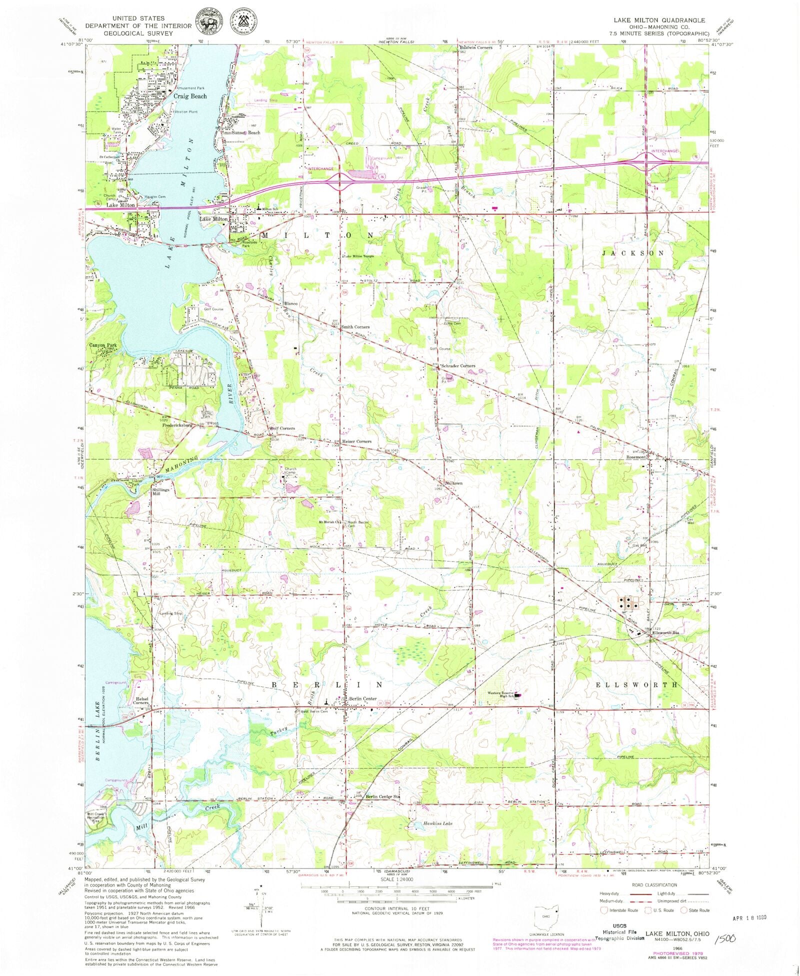 Classic USGS Lake Milton Ohio 7.5'x7.5' Topo Map – MyTopo Map Store