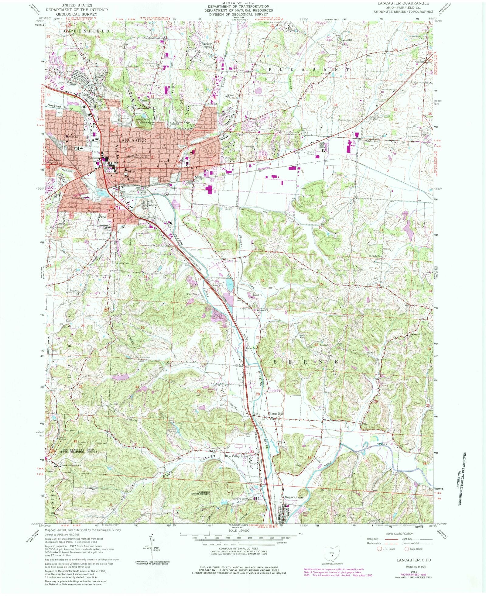Classic USGS Lancaster Ohio 7.5'x7.5' Topo Map – MyTopo Map Store